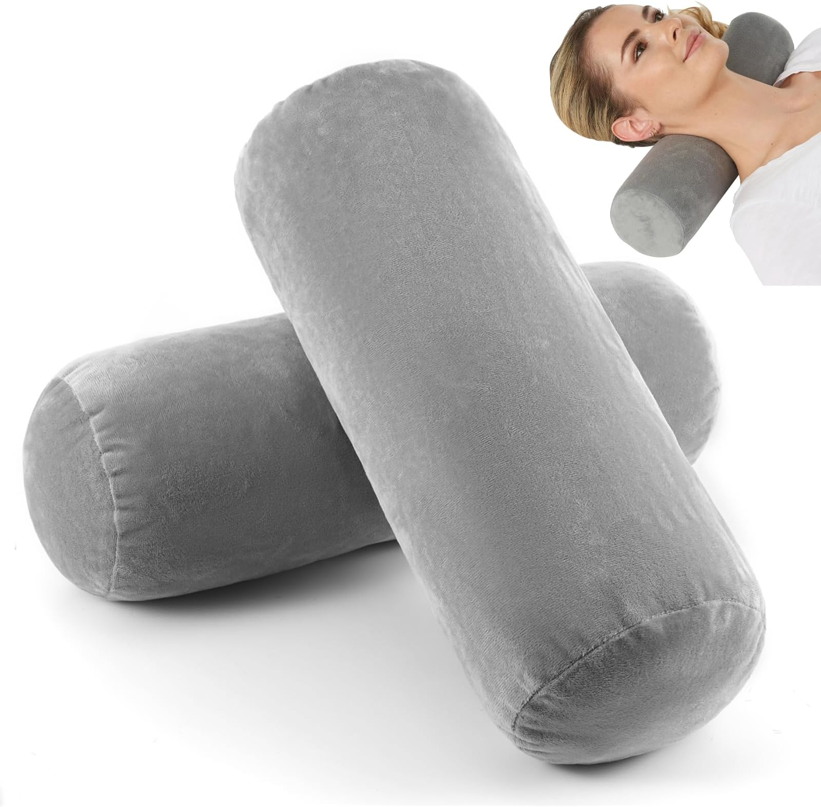 Amazon.com: Prasacco 2 Pcs Neck Roll Pillow Cover with Zipper, Round Neck Pillow Case Soft Neck ...