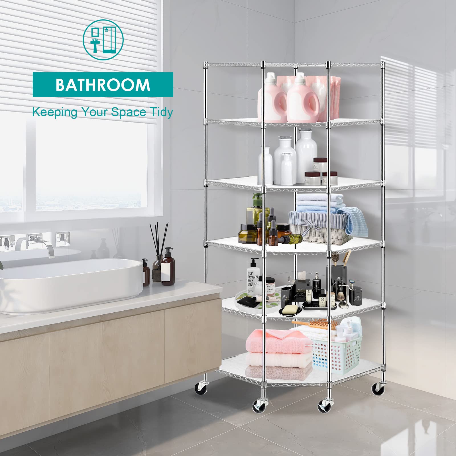 Snapklik.com : BNSPLY 6 Tier Corner Wire Shelving Unit, Adjustable ...