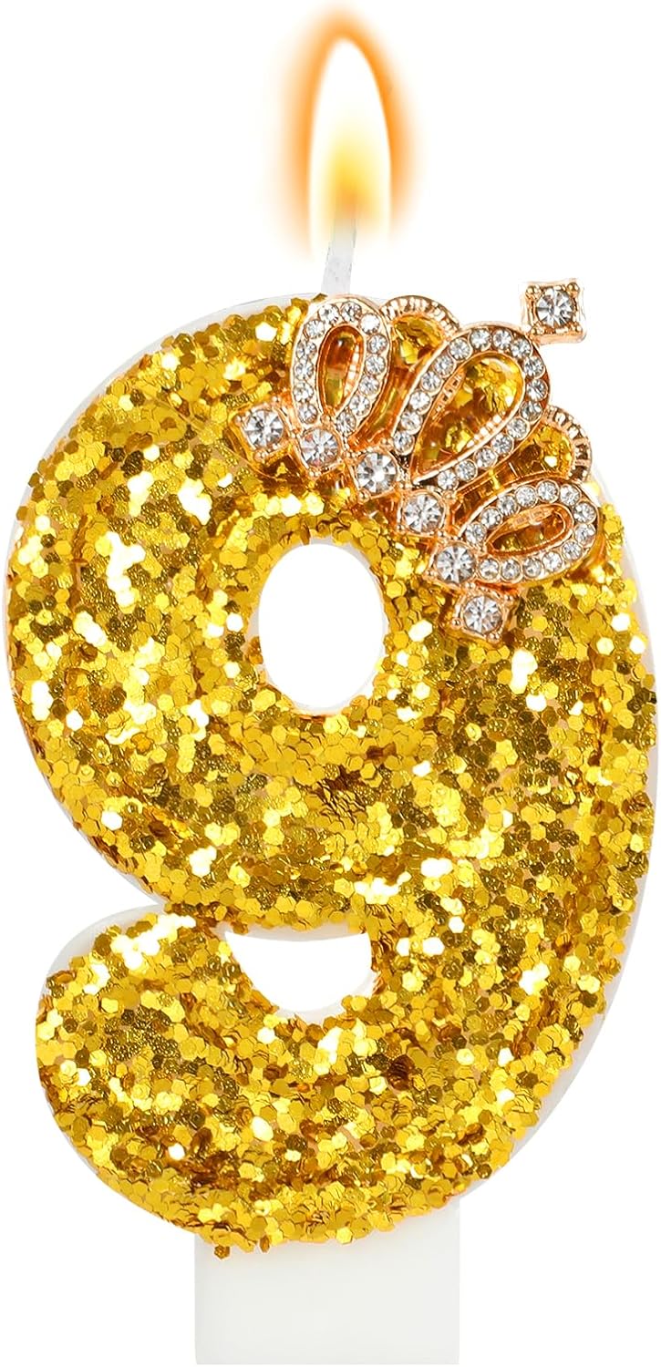 Amazon.com: Gold Birthday Candle Crown Number 9 Candle with Sequins ...