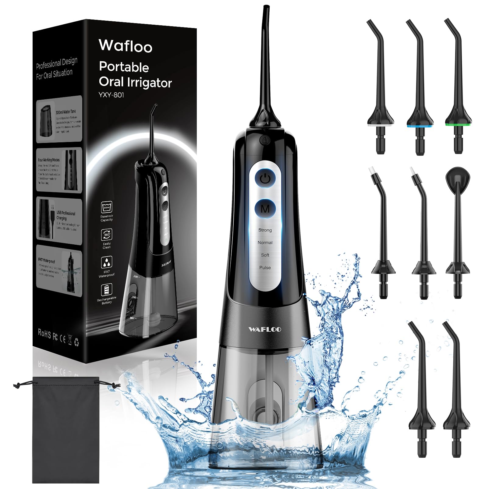 Cordless Water Flosser, 4 Modes Portable Water Floss with 8 Jet Tips ...