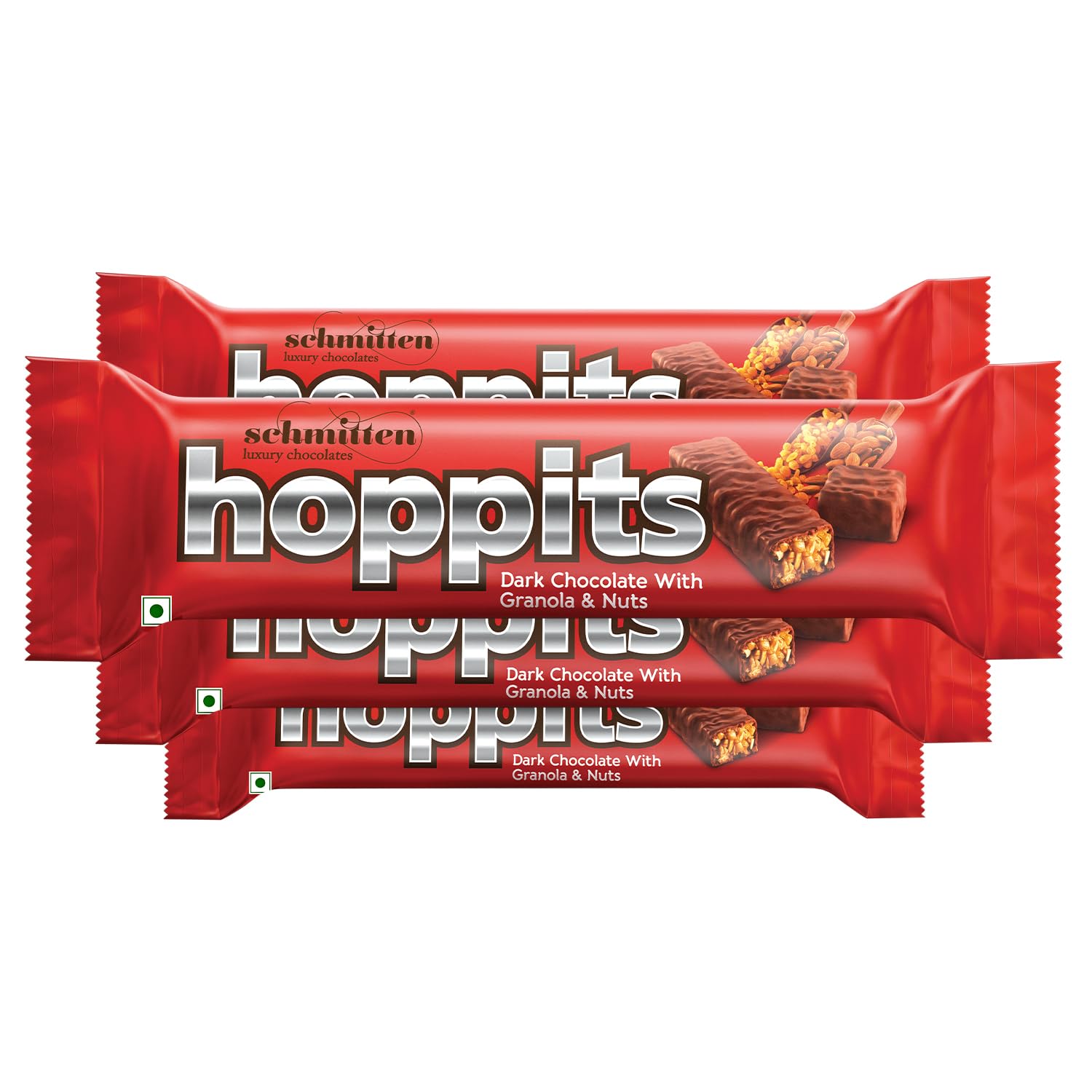 Schmitten Hoppits Granola and Nuts Filled Real Dark Chocolate Bar, 40g ...