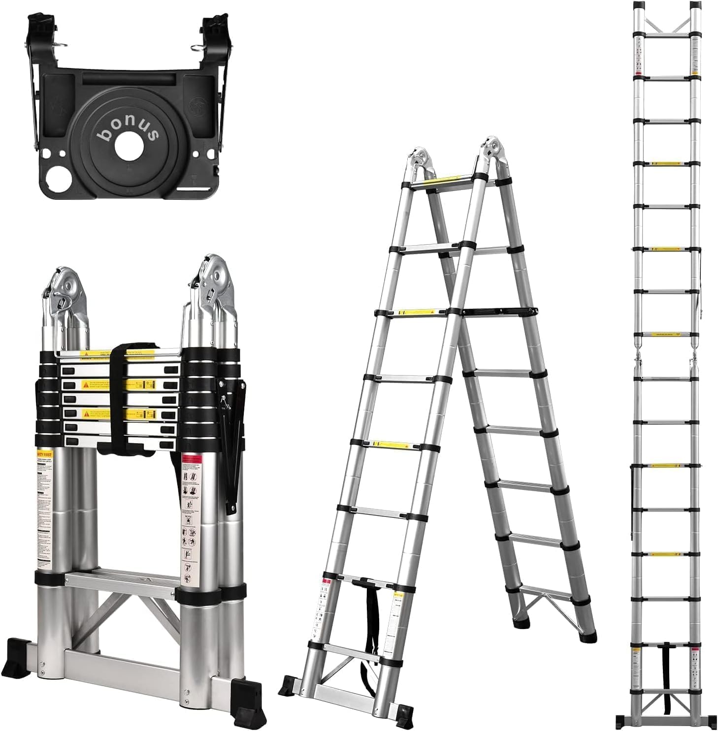 Soctone Telescoping Ladder, 16.5 FT A Frame Compact Aluminum Extension ...