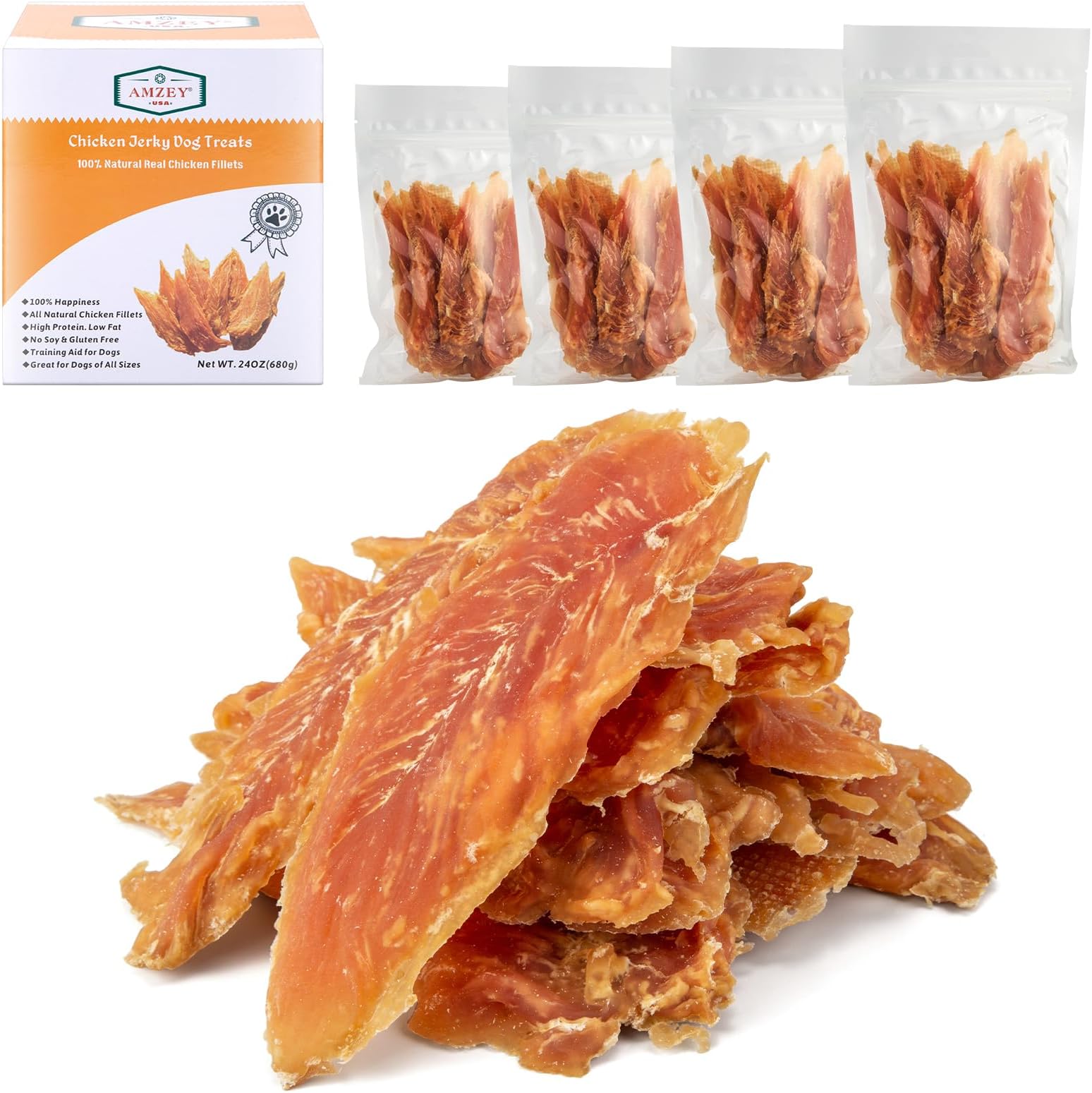 Amazon.com : Amzey Chicken Jerky for Dogs, Natural Dog Treats, 4 ...