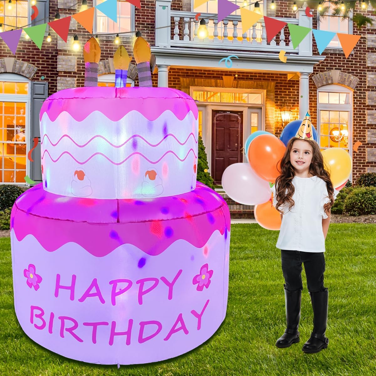 Amazon.com: COMIN 5.7 FT Birthday Inflatable Cake Outdoor Decorations ...