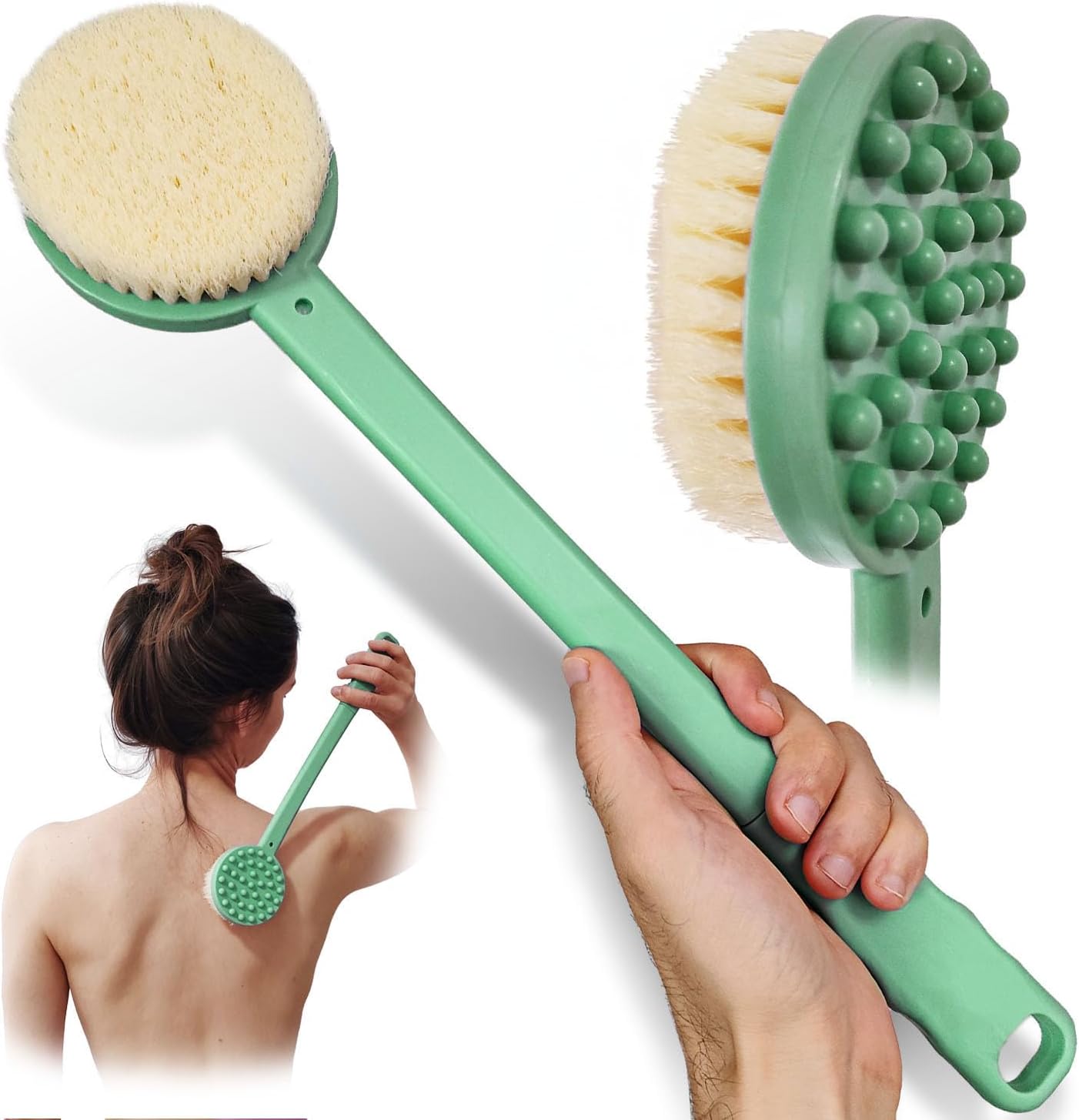 Amazon.com : DecorRack Bath Brush with Bristles, Long Handle for Exfoliating Back, Body, and ...