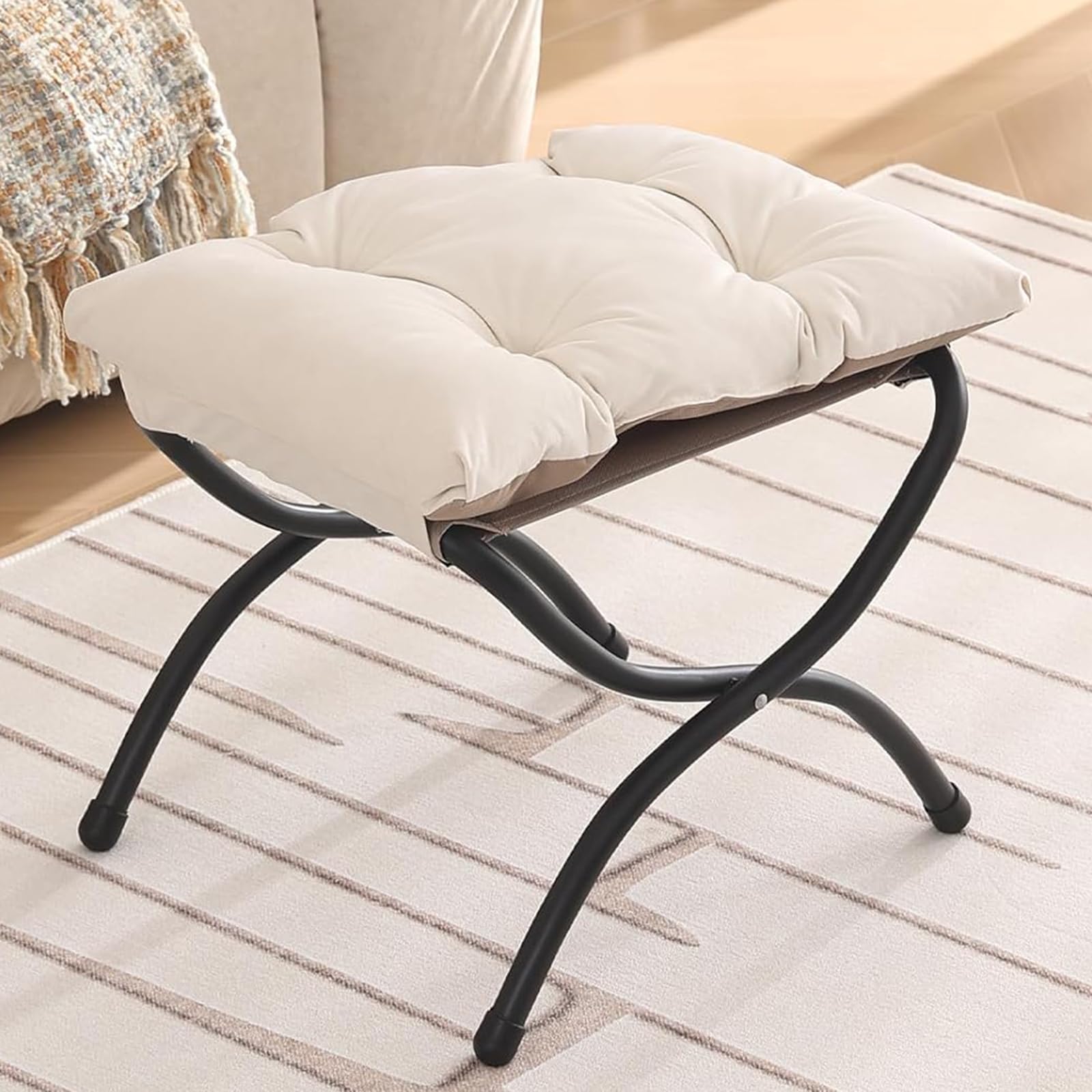 Welnow Folding Foot Stool, Upholstered Small Accent Ottoman with ...