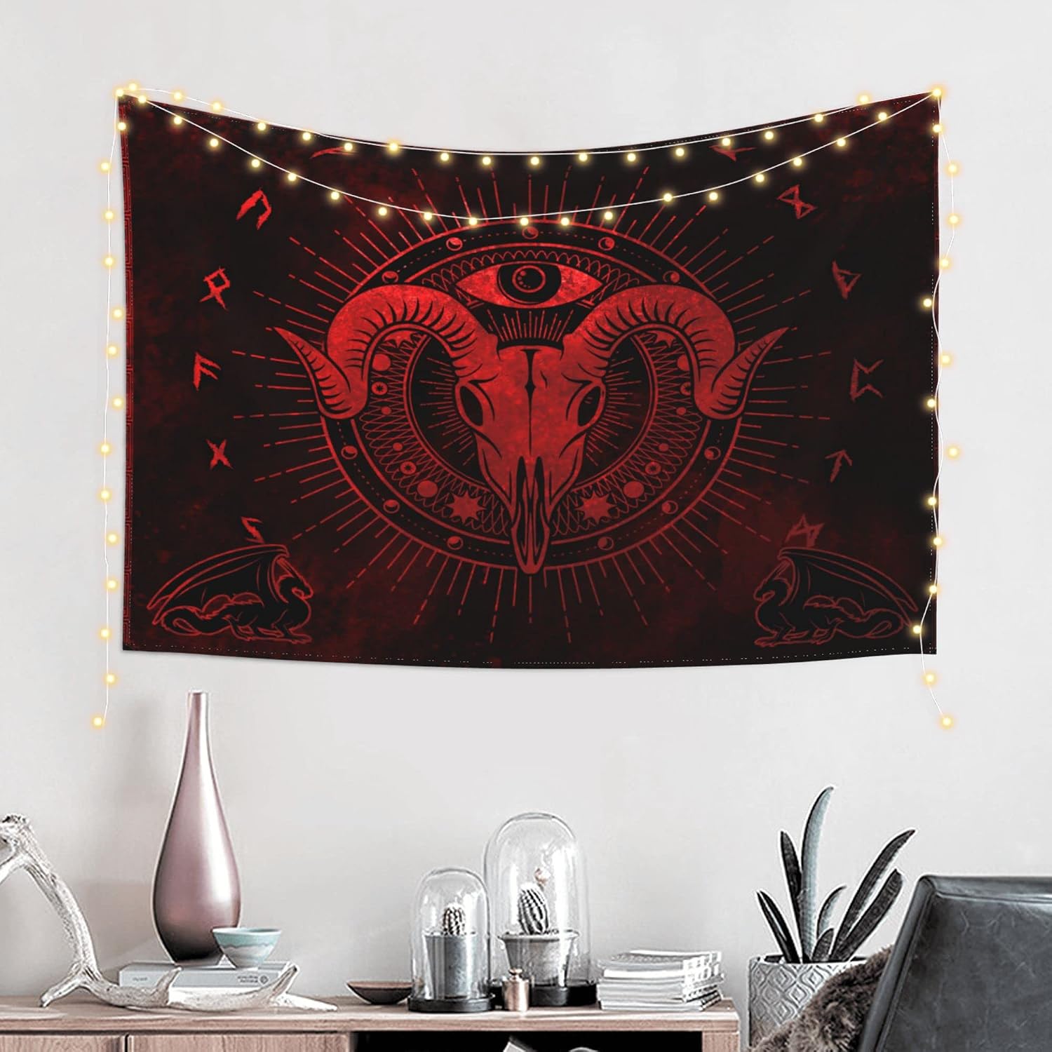 Amazon.com: Goat Skull Tapestry, Aesthetic Satan Tapestry, Red Tapestry ...