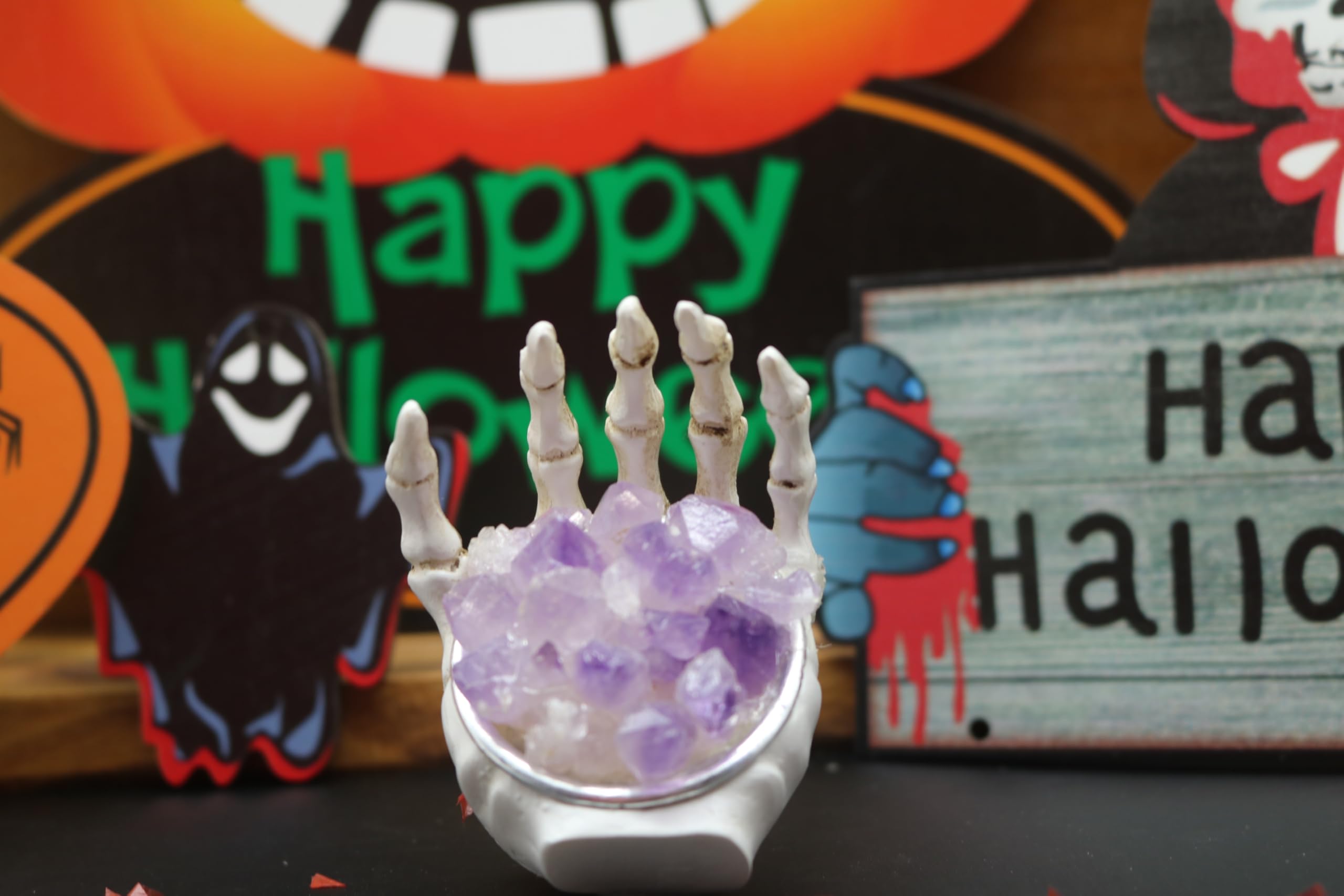 Amazon.com: Verveho 1 Pieces Halloween Skeleton Hands,Amethyst Cluster ...