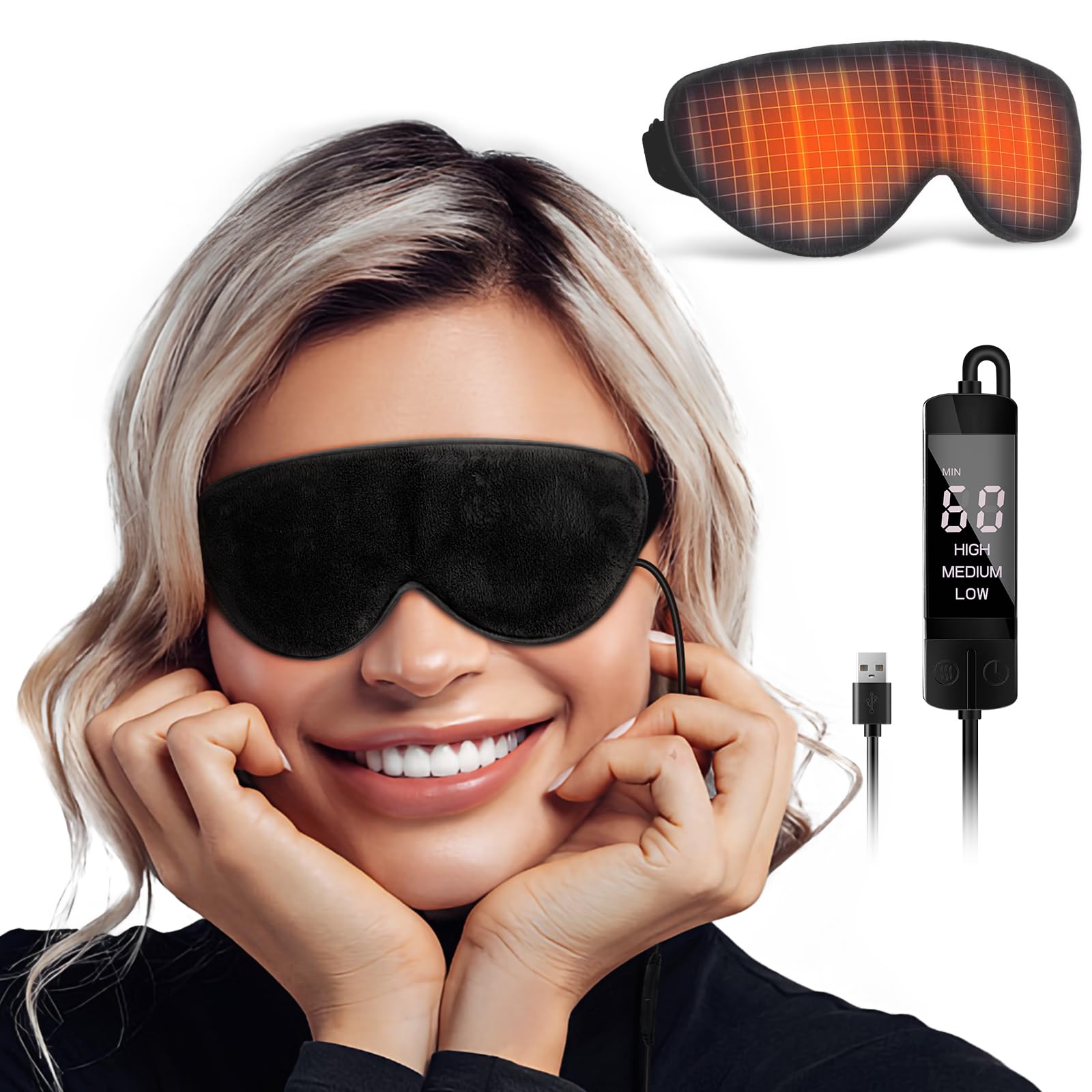 Amazon.com: Heated Eye Mask, Warm Eye Compress Mask for Dry Eyes, USB ...