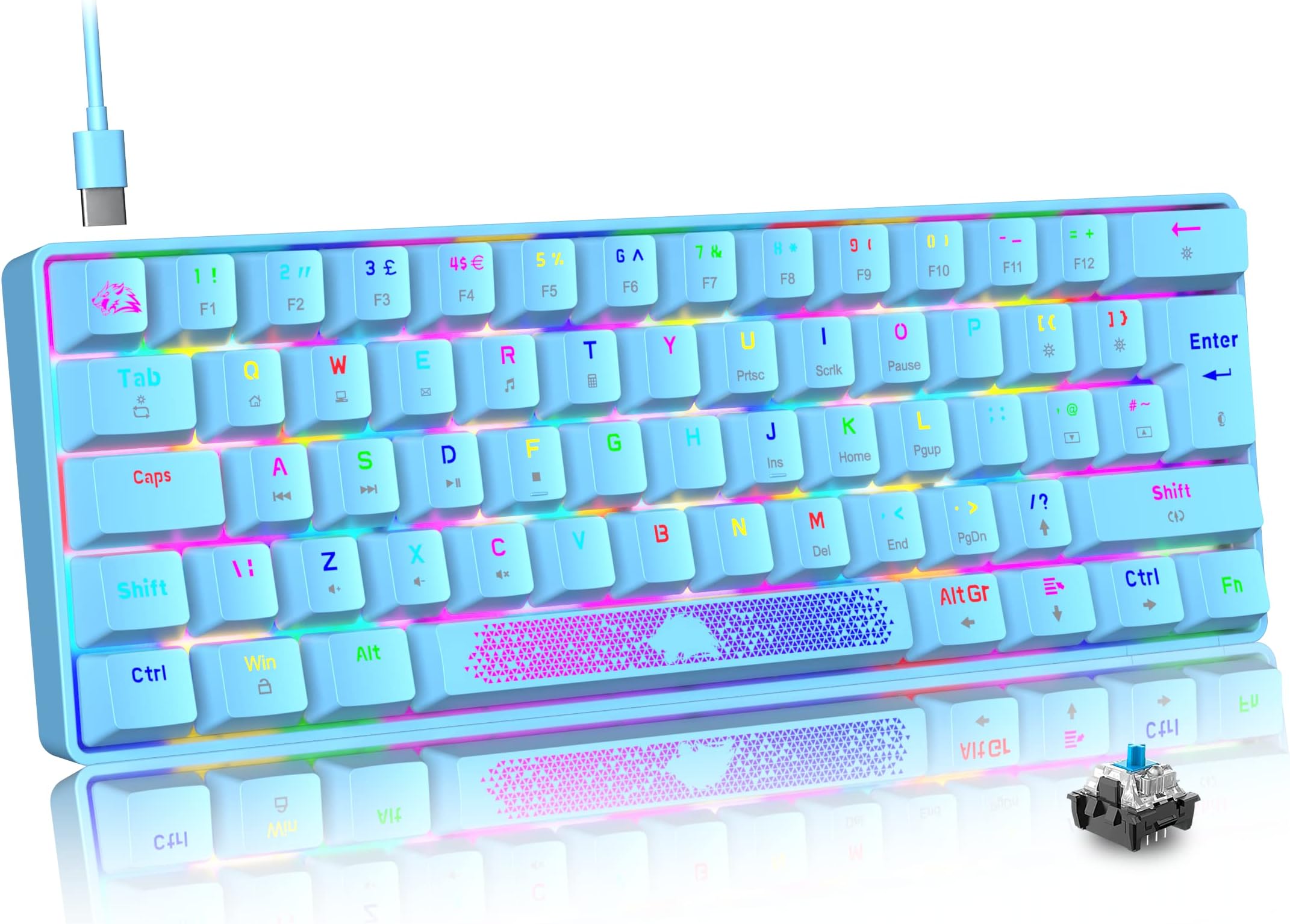 MAGIC-REFINER 60% Mechanical Keyboard Blue Switch, UK Layout Compact 62 ...