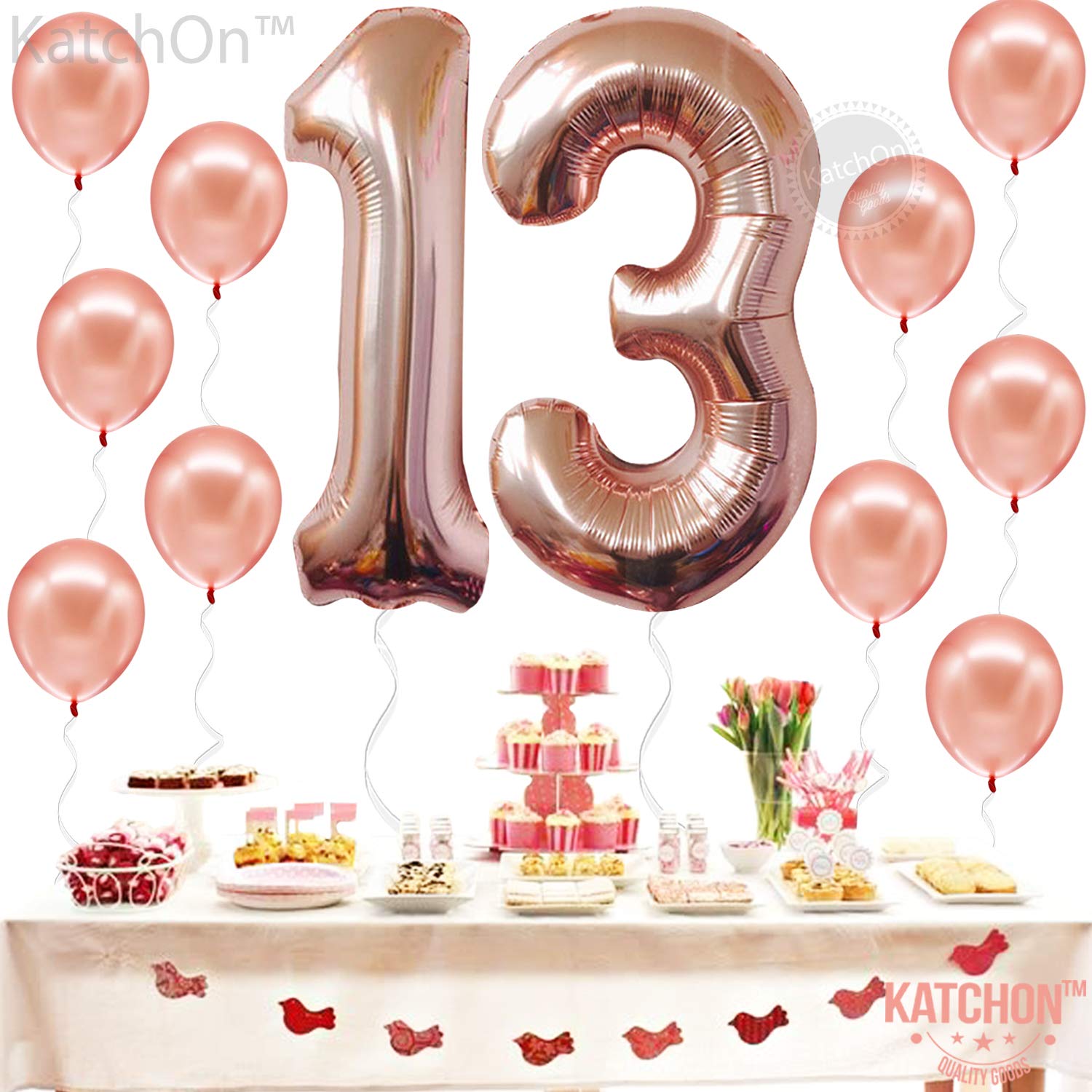 Rose Gold 13 Balloon Numbers - Large 40 Inch | Rose Gold Latex Balloons ...