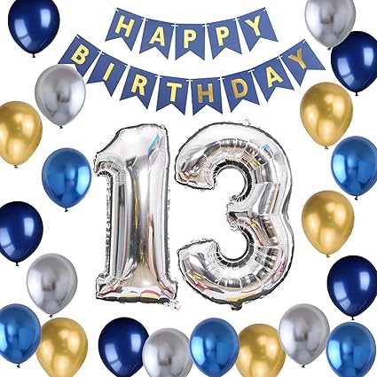 Amazon.com: 13th Birthday Party Decorations for Boys - Blue Number 13 ...