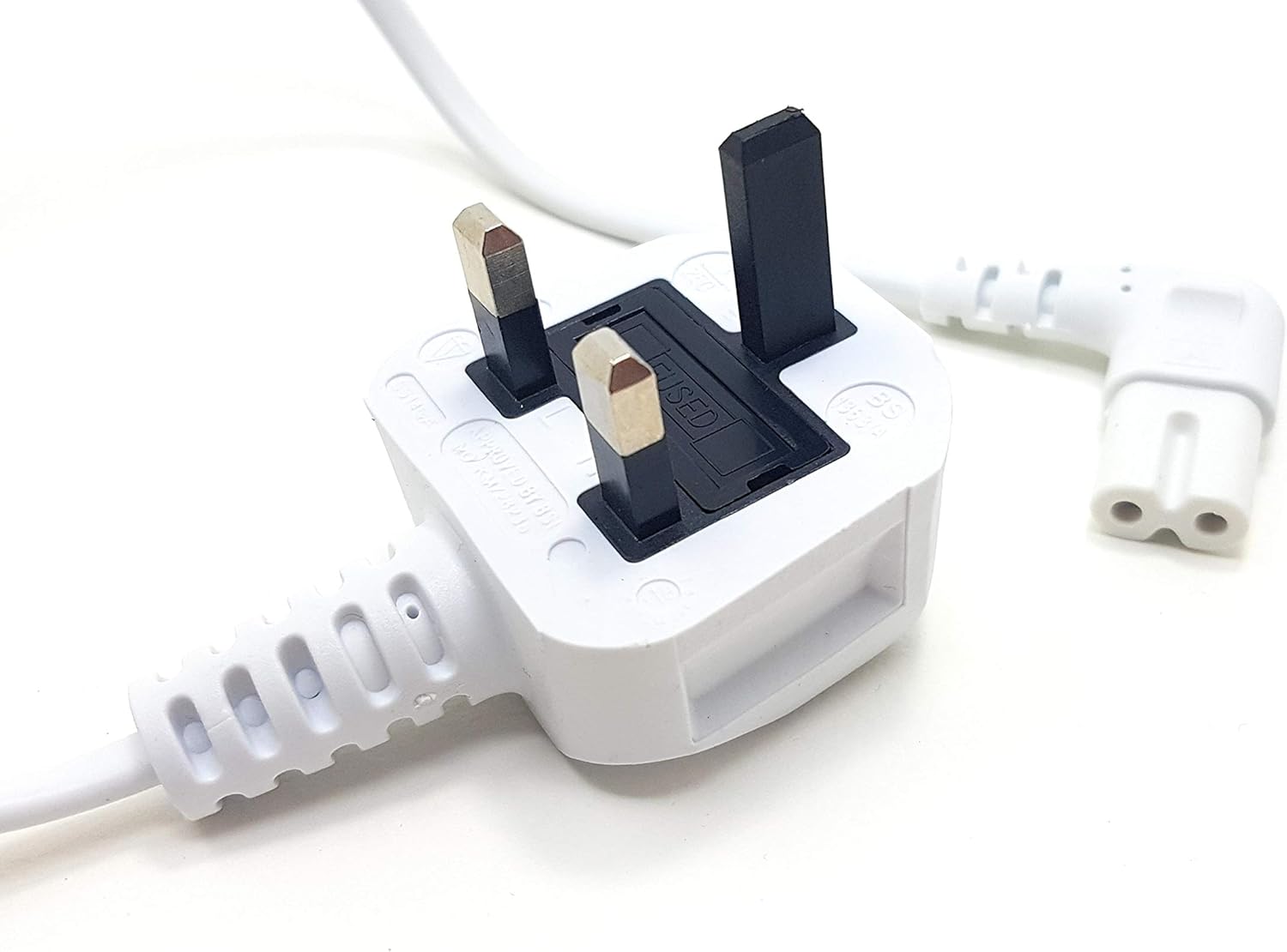MainCore 1m White Right Angle UK 3pin Mains Figure 8 (Fig 8) IEC C7 ...