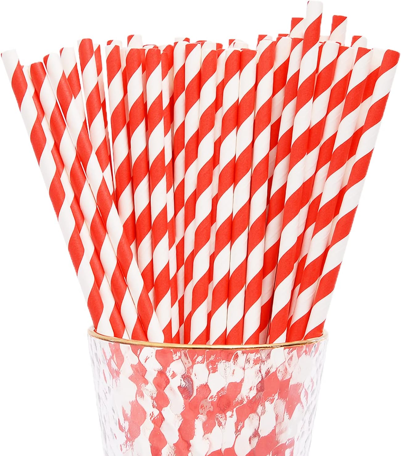 YAOSHENG Paper Drinking Straws 100 Pack Red Striped Paper Straws for ...