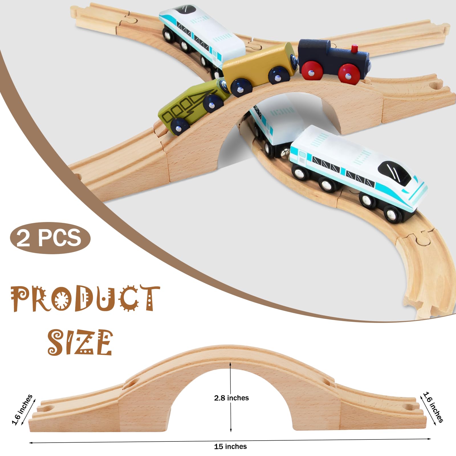 Snapklik.com : 2 Pack Wood Train Track Extension Wooden Train Bridge ...