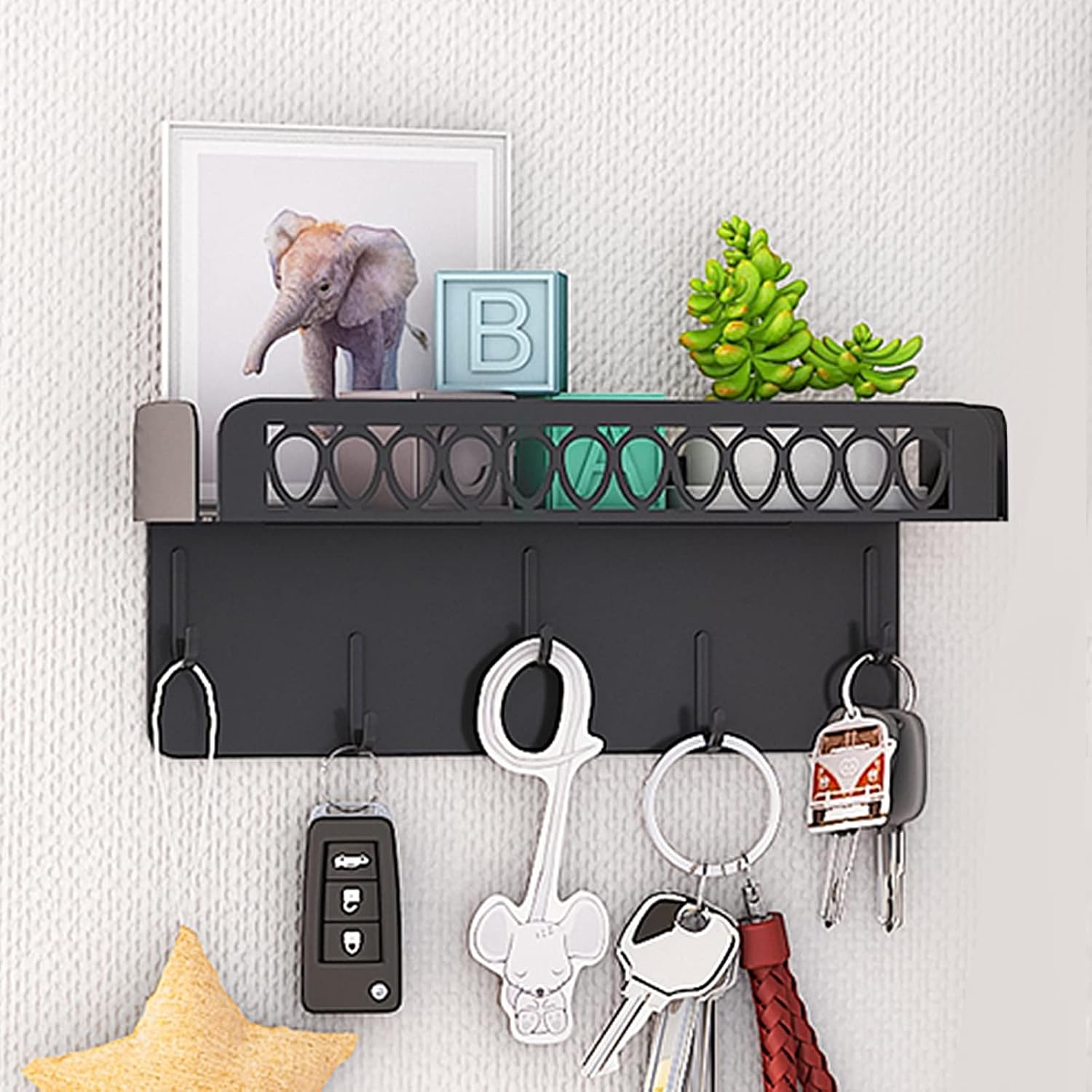 GILLAS Key Hooks Holder for Wall Decorative with 5 Key Hooks,Mail ...