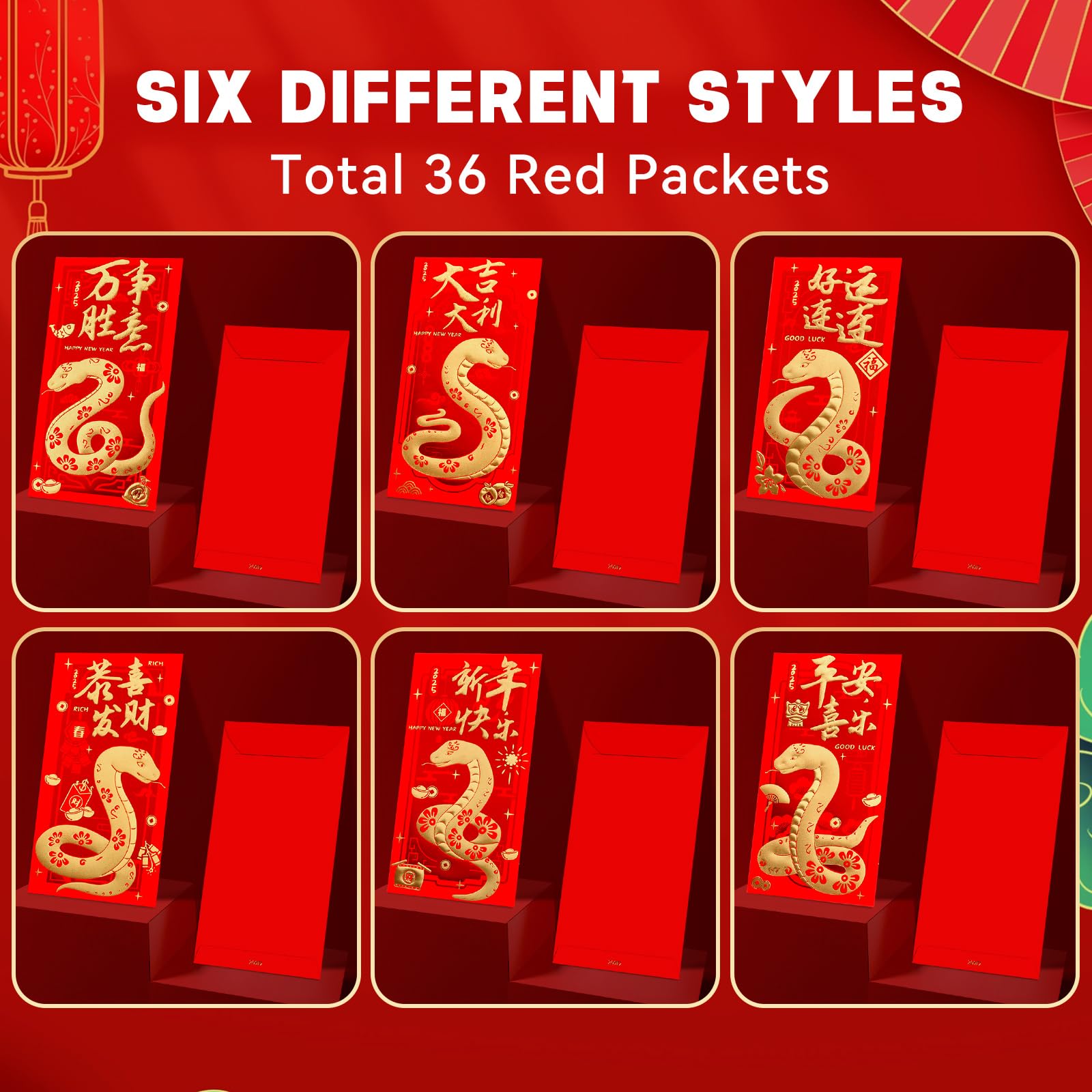 Snapklik.com : 36PCS Large Chinese New Year Envelopes For 2025 Snake ...