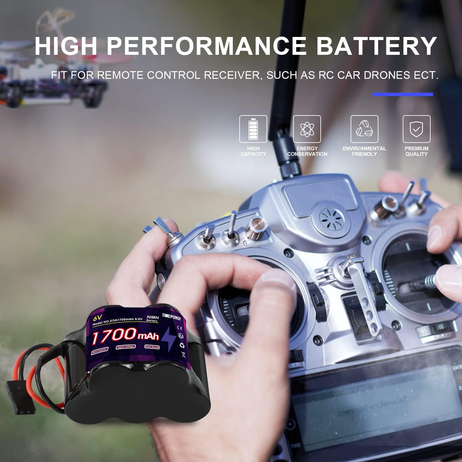EMEPOVGY RC NiMH Receptor RX Batería 6V 1700mAh Alta Capacidad ...