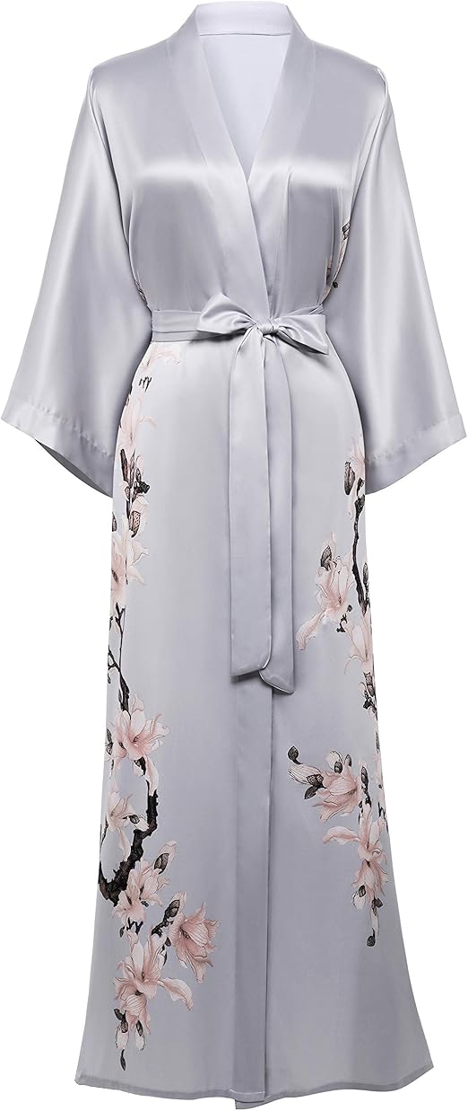 BABEYOND Kimono Robe Cover up Long Floral Satin Sleepwear Silky ...