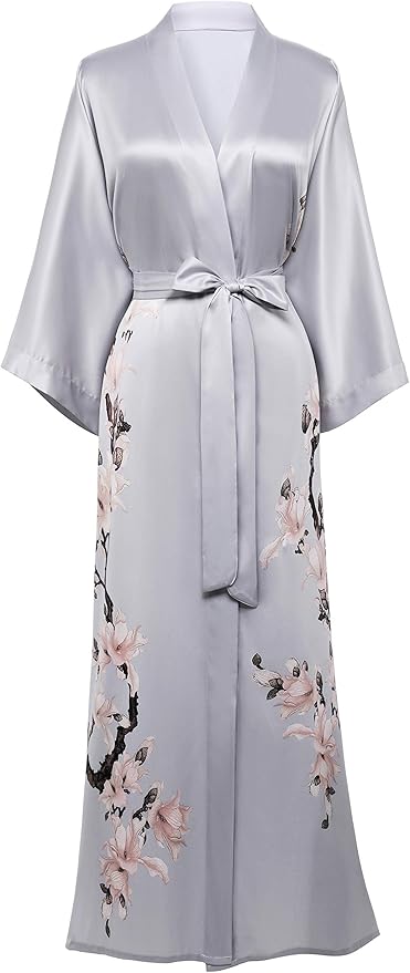 BABEYOND Kimono Robe Cover up Long Floral Satin Sleepwear Silky ...