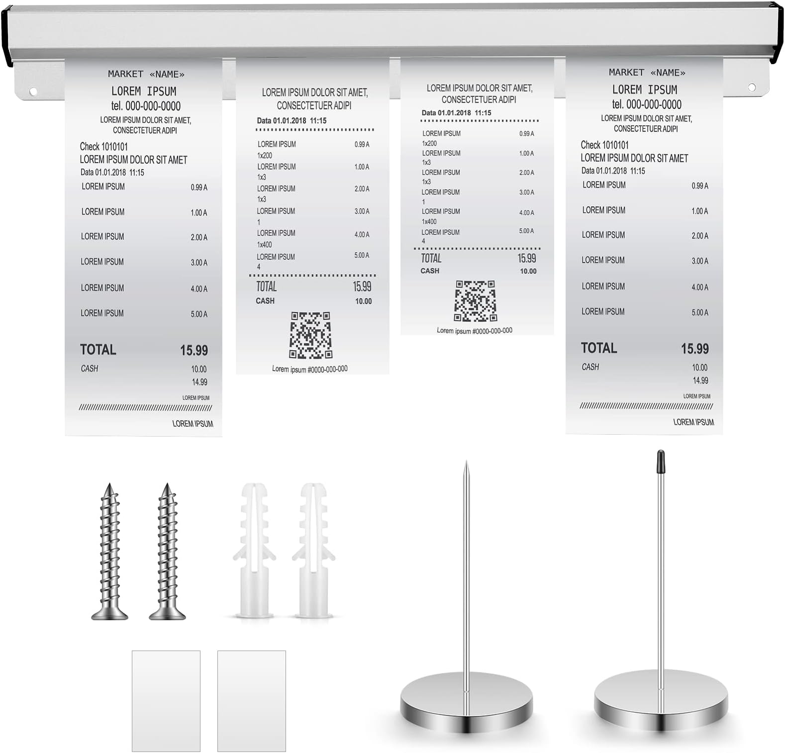 Amazon.com : Aluminum Slide Check Rack with 2 Pcs Receipt Holder Spike ...