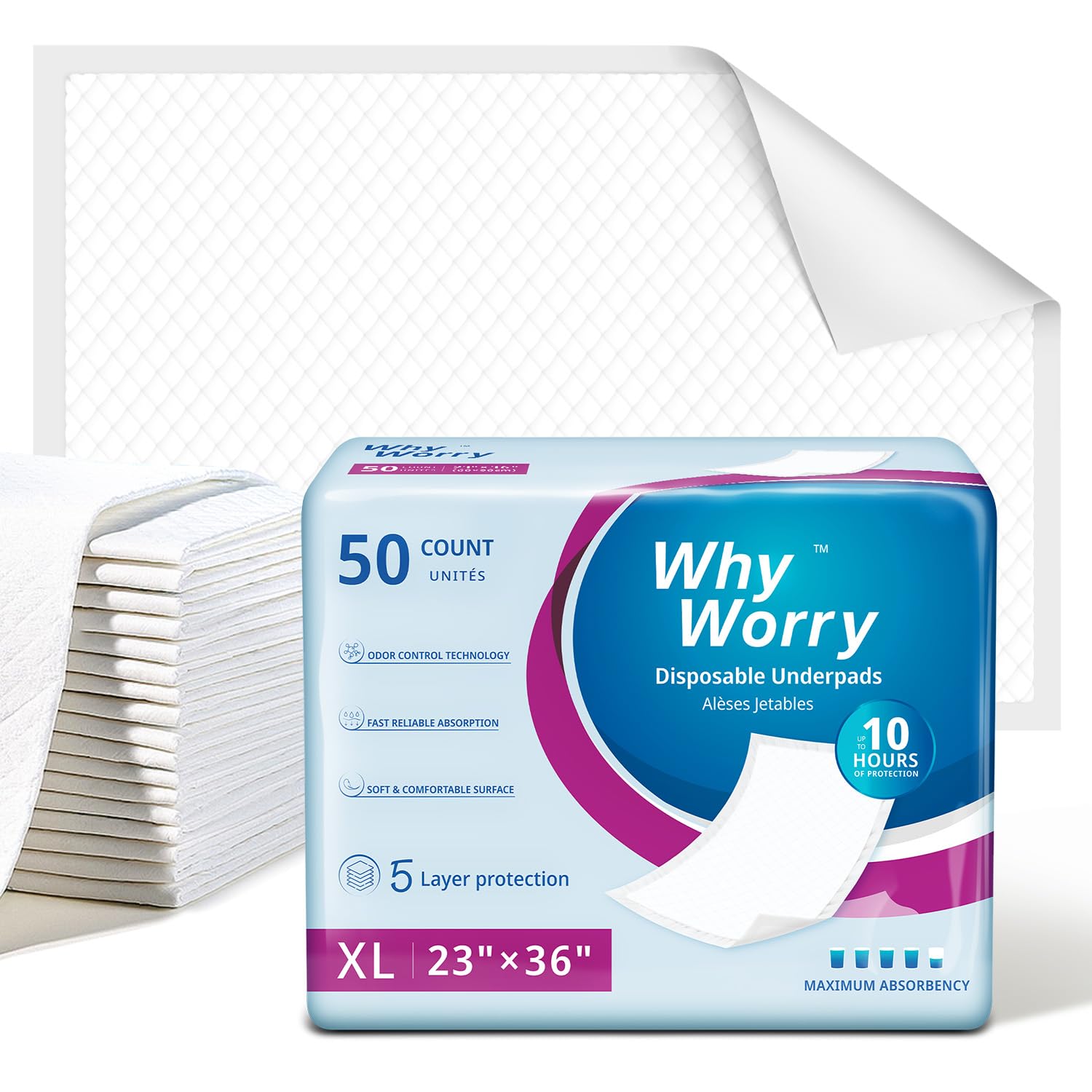 Amazon.com: WhyWorry Extra Large Disposable Bed Pads 23" x 36", Super ...