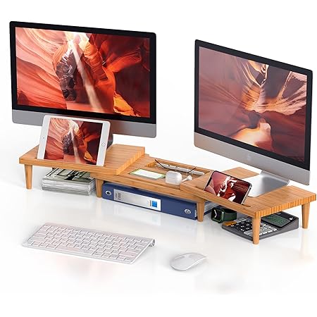 Amazon.com: ROCDEER Dual Monitor Stand Riser with Drawer for Desk ...