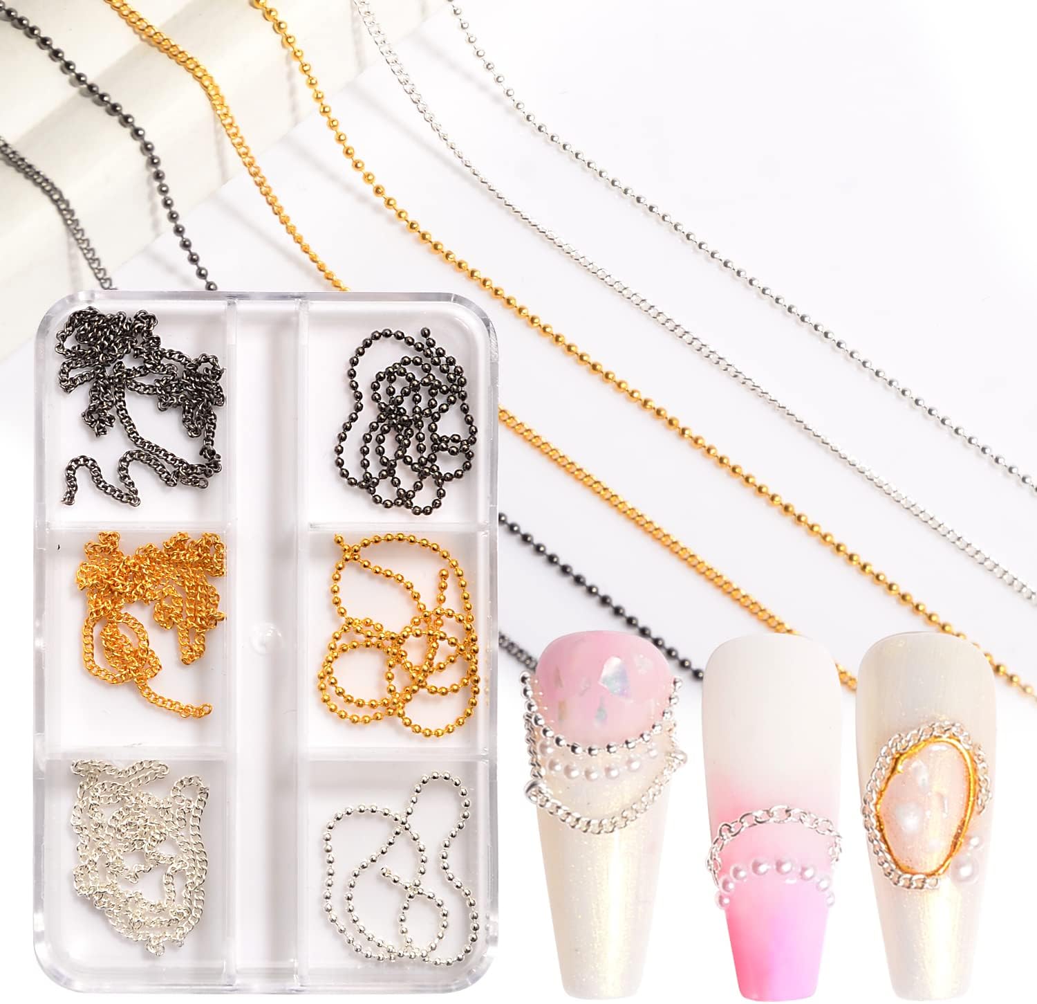 Amazon.com : So Beauty Set of 2: Silver & Gold Beads Stone Chain Nail ...