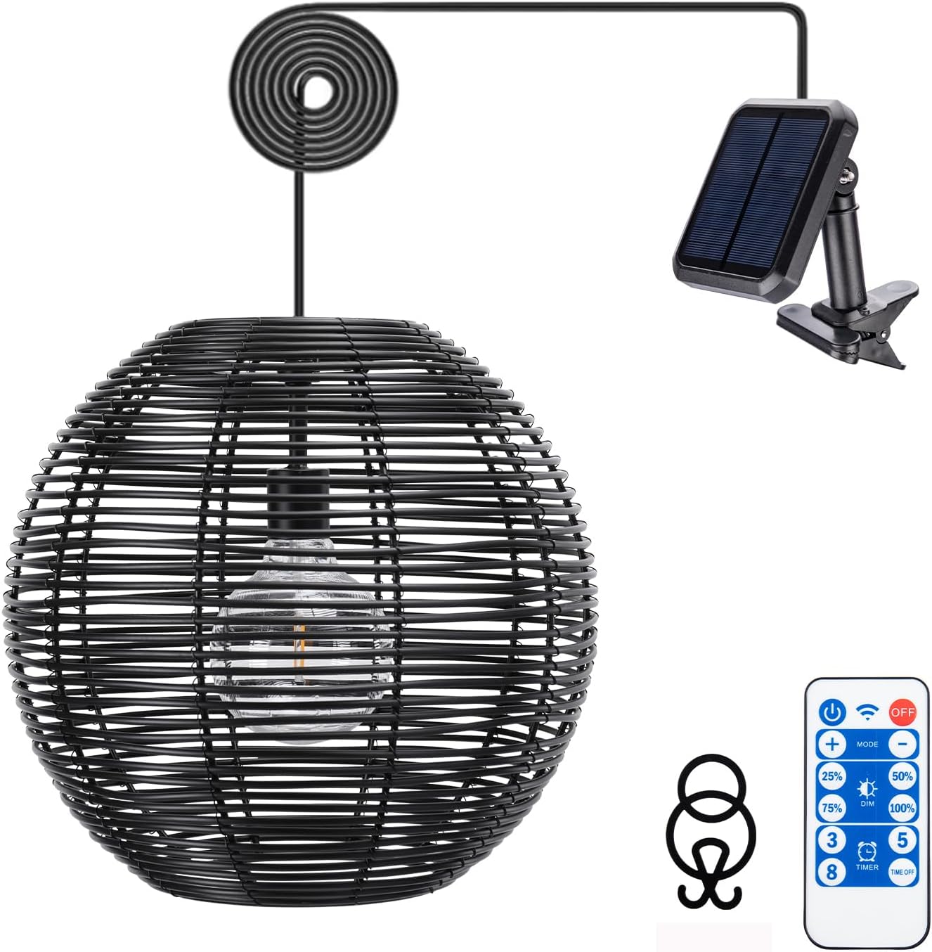 Solar Pendant Lights Farmhouse Chandelier - 16.5" Outdoor Rattan Solar ...