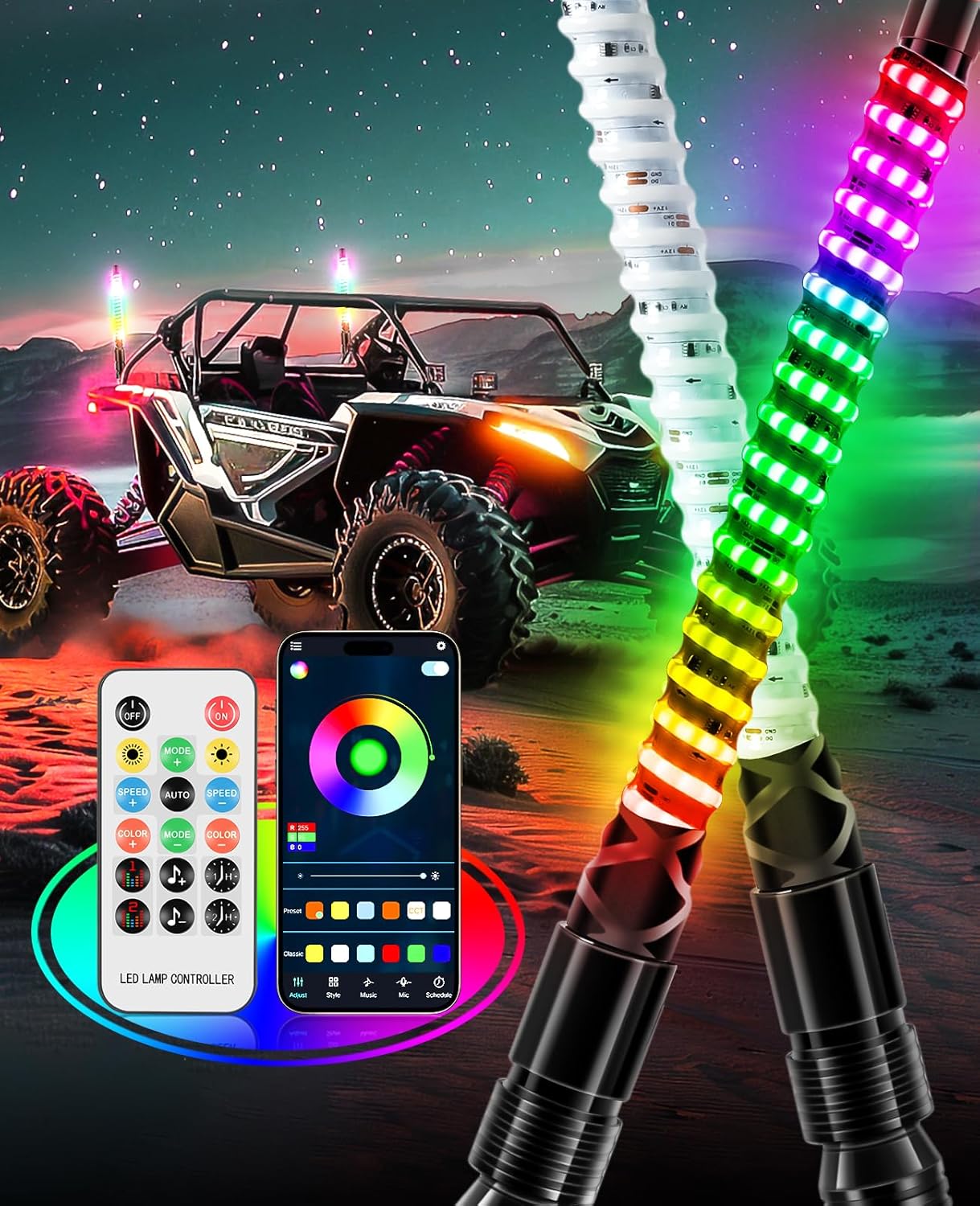 Amazon.com: DEERMOTO 2PCS 1FT Whip Lights for UTV ATV, App&Remote ...