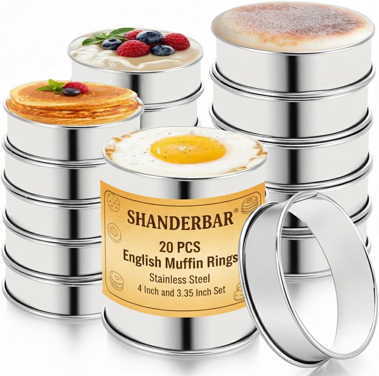 Amazon.com: 20 PCS English Muffin Rings - 4 Inch and 3.35 Inch Set ...