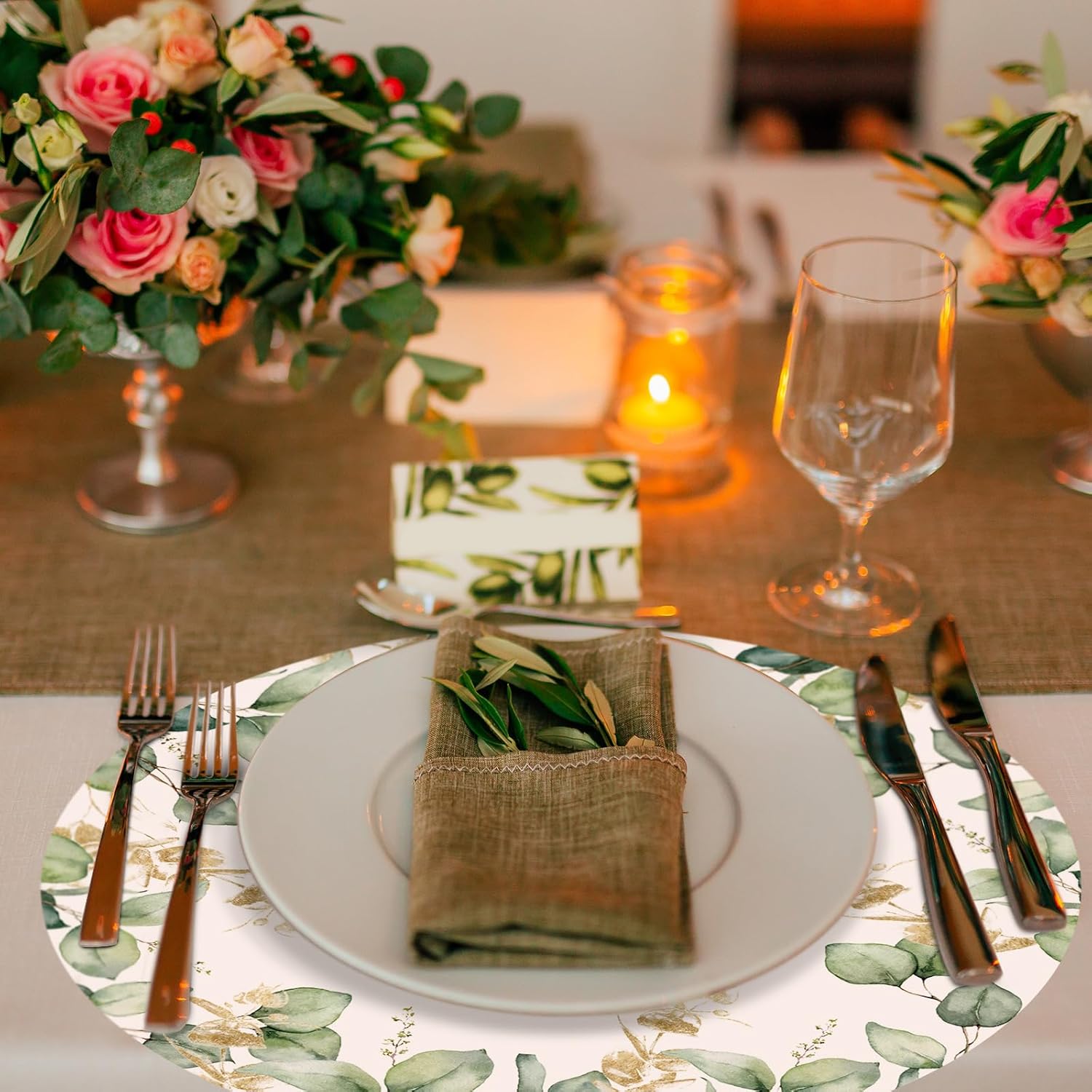 Paquete de 100 manteles individuales redondos de papel de hojas de ...