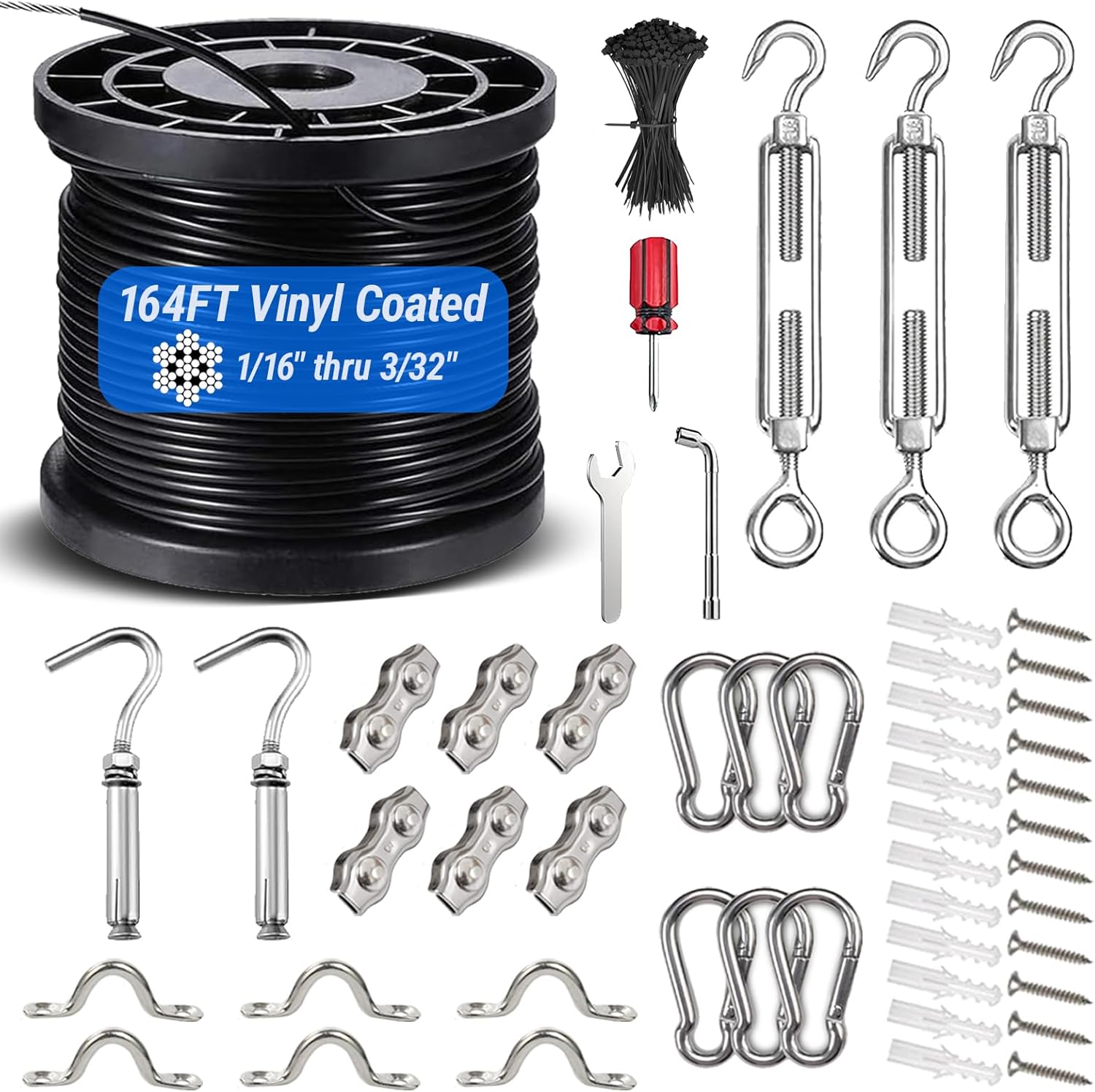 String Light Hanging Kit with 164FT Vinyl Coated 304 Stainless Steel ...