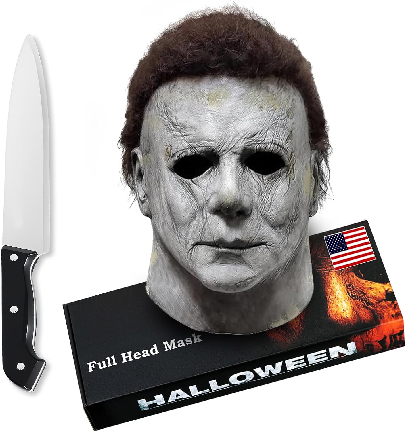 Scary Halloween Mask Adult with Classic Knife - Creepy Horror Costume ...