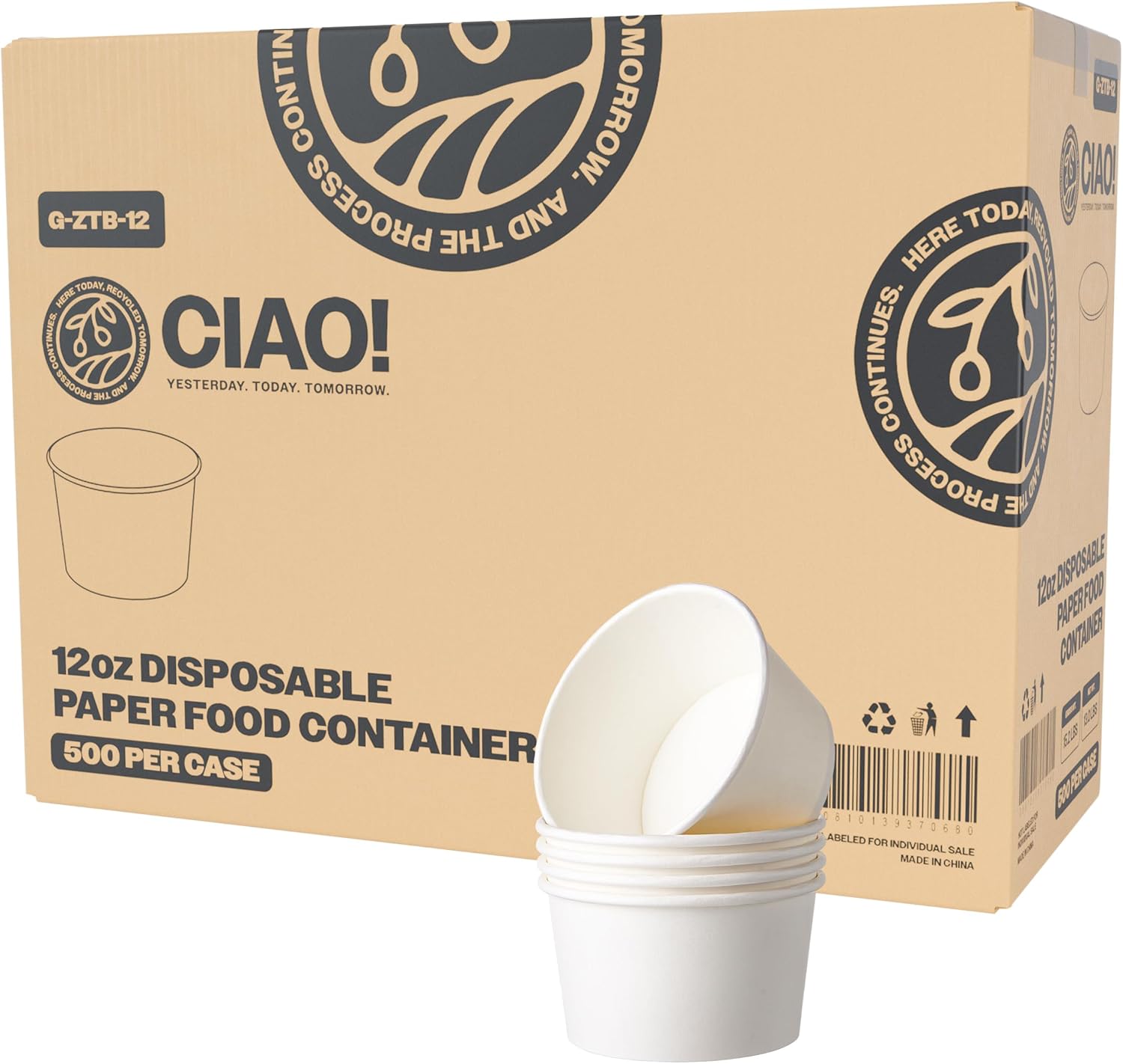 Amazon.com: CIAO! 12OZ Disposable White Paper Food Container, 115mm ...