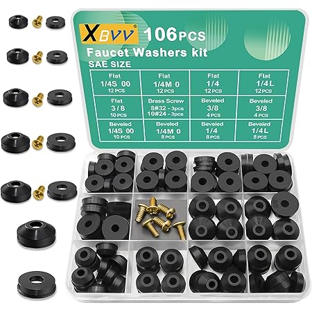 Flat and Beveled Faucet Washers and Brass Bibb Screws Assortment, 48 ...