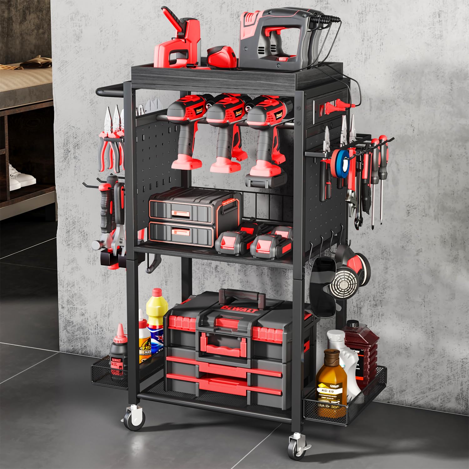 Amazon.com: HapiRm Power Tool Organizer Cart - Garage Storage Rolling ...