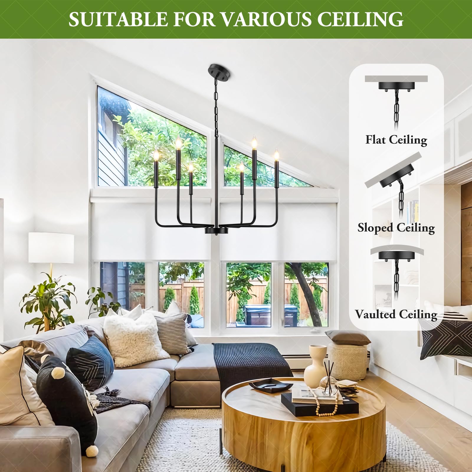 Snapklik.com : Black Chandelier, 6-Light Modern Farmhouse Chandeliers ...