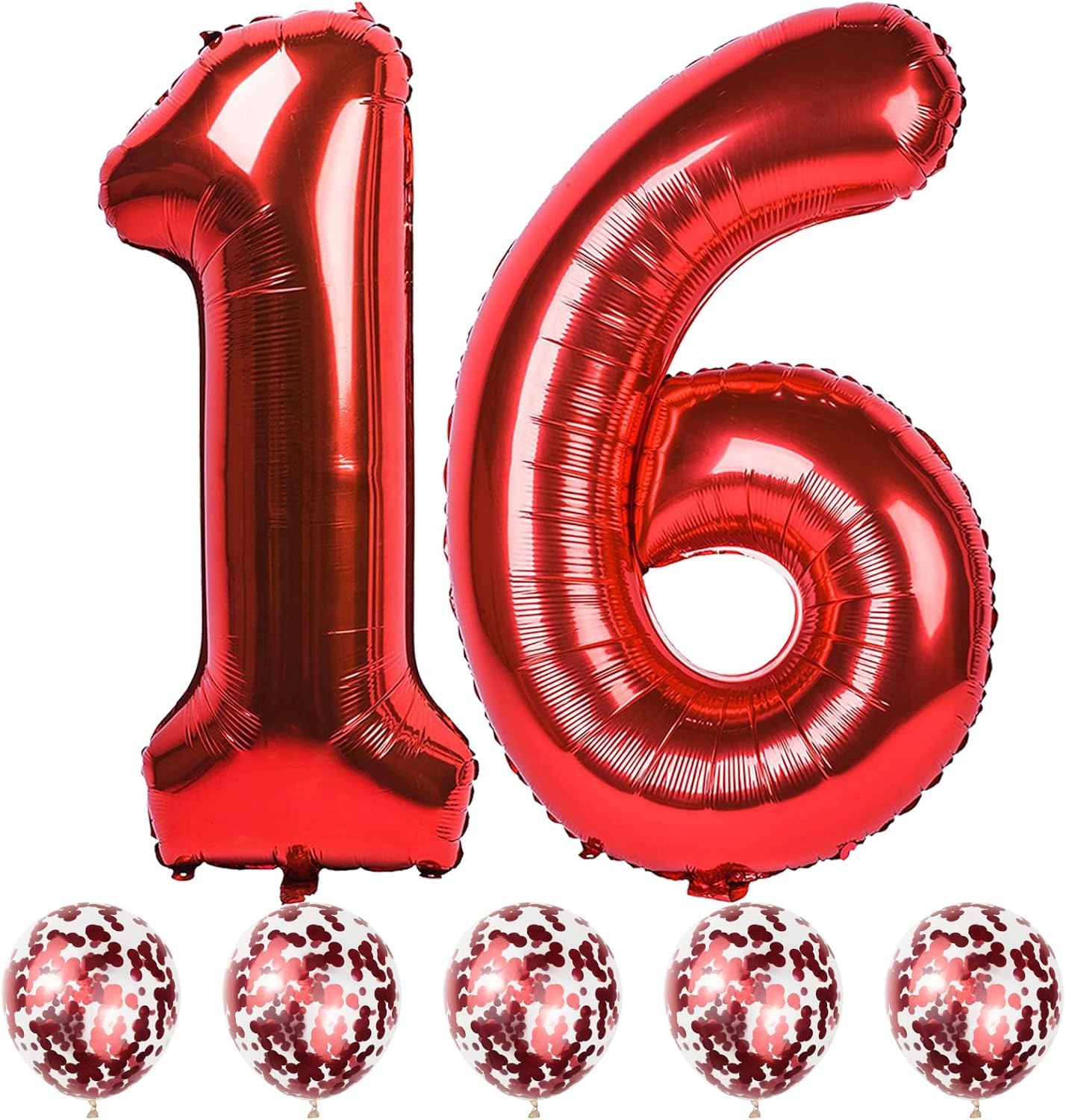 Amazon.com: 16th Birthday Balloons Red, 40 In Giant Digital Foil Number ...
