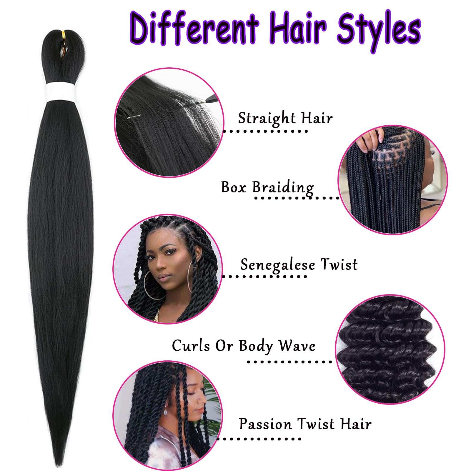 Snapklik.com : 1B Braiding Hair Pre Stretched 18 Inches 4 Pack Black ...