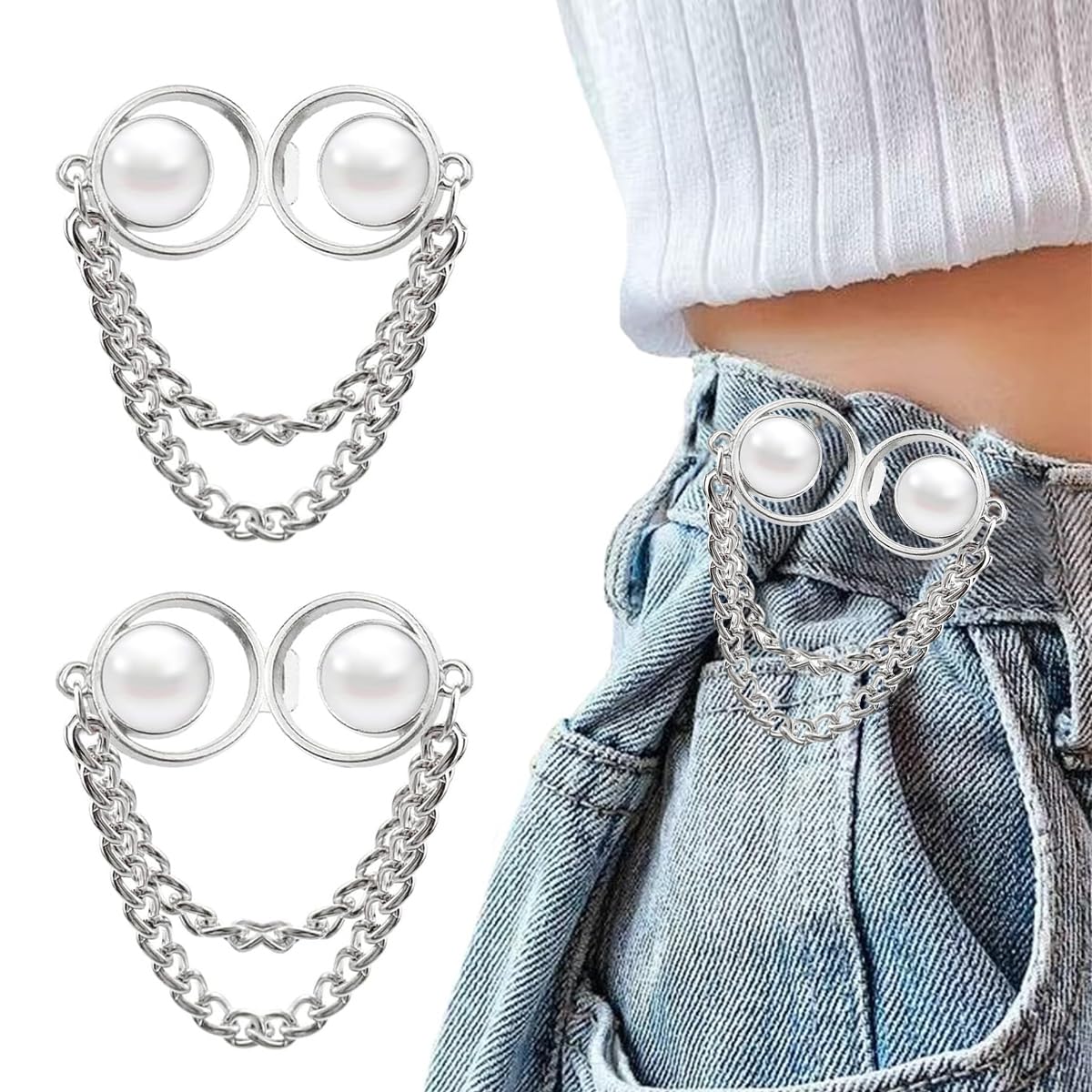 Venzina® 2 Pairs Adjustable Waist Buckle for Pants, Big Pearls Instant ...