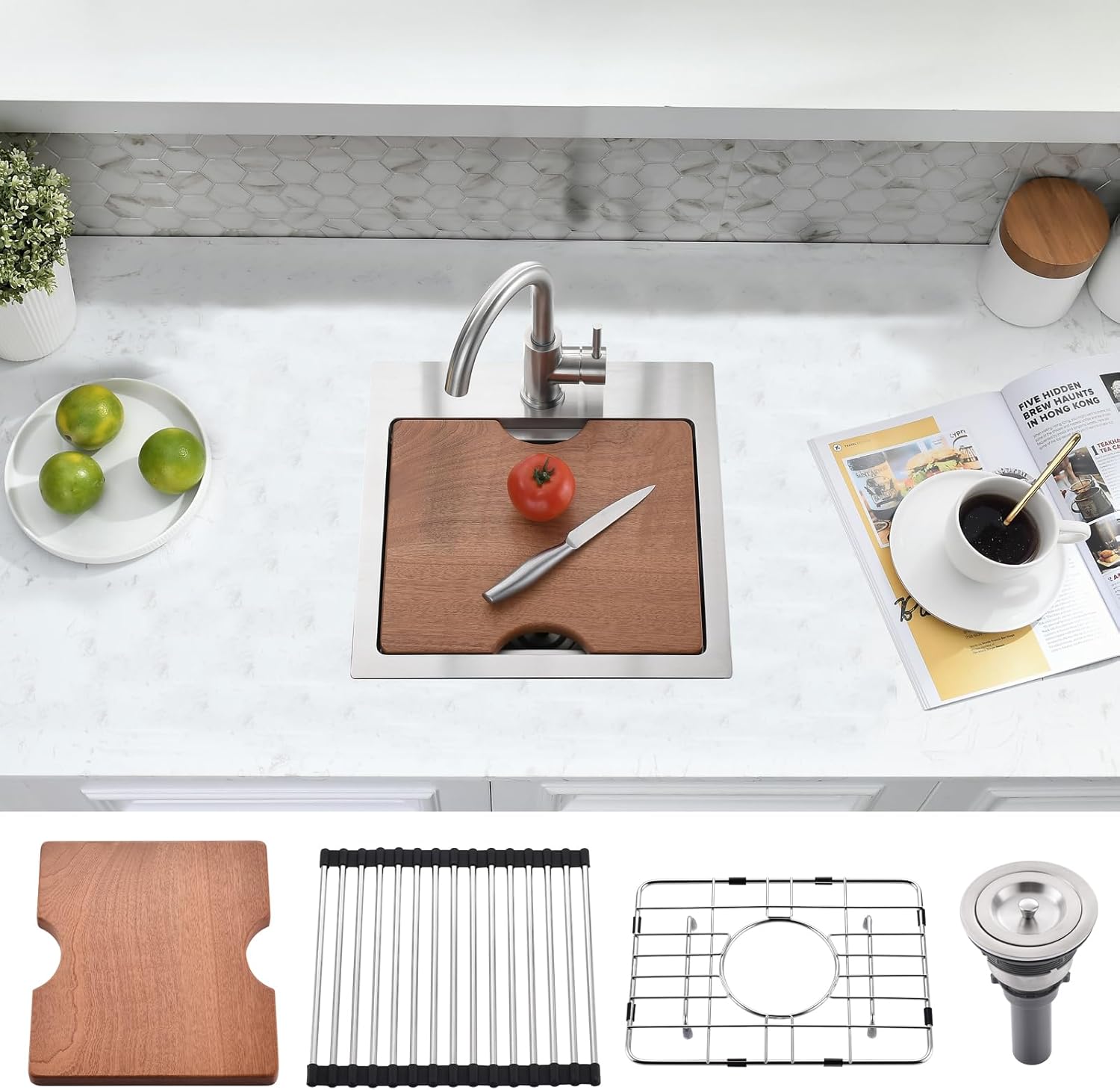 SOMRXO 15x15 Inch Drop In Bar Sink - 16 Gauge Stainless Steel Small ...