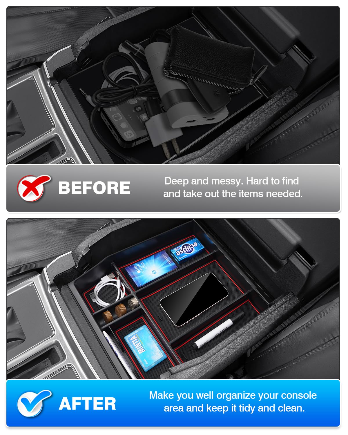 Snapklik.com : Karltys 2PCS 2025 F-150 Center Console Organizer And ...