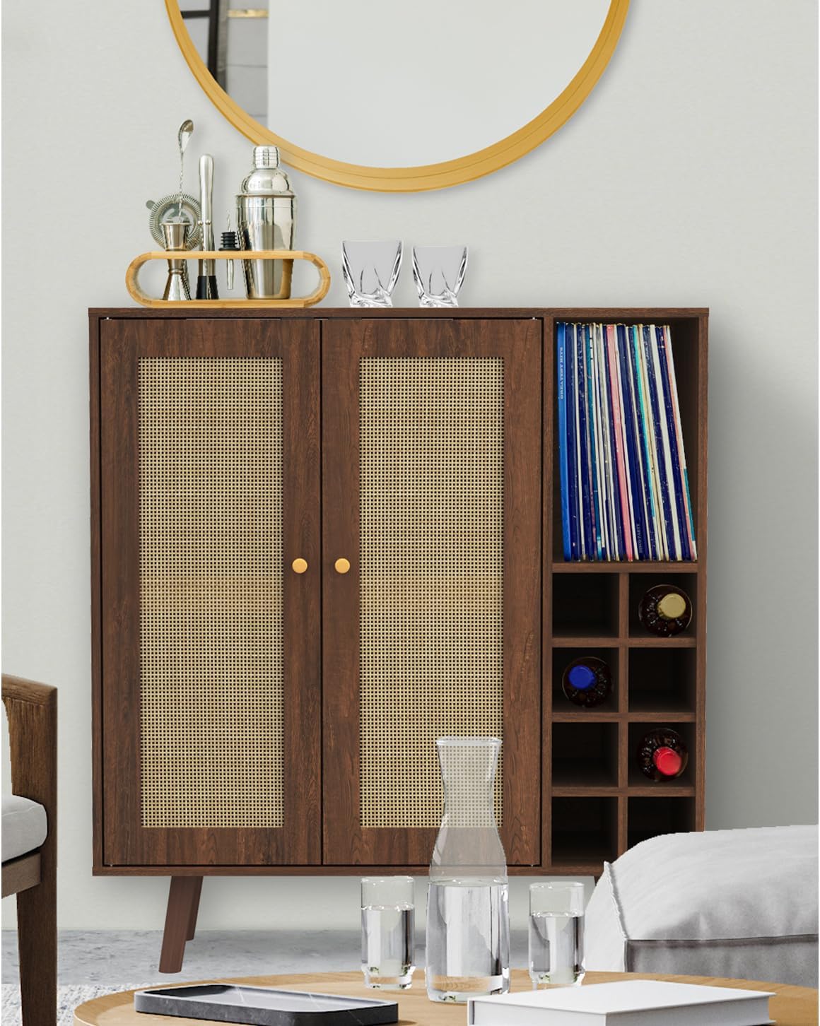 Amazon.com: Alpine Furniture Flynn Bar Cabinet, Brown : Home & Kitchen