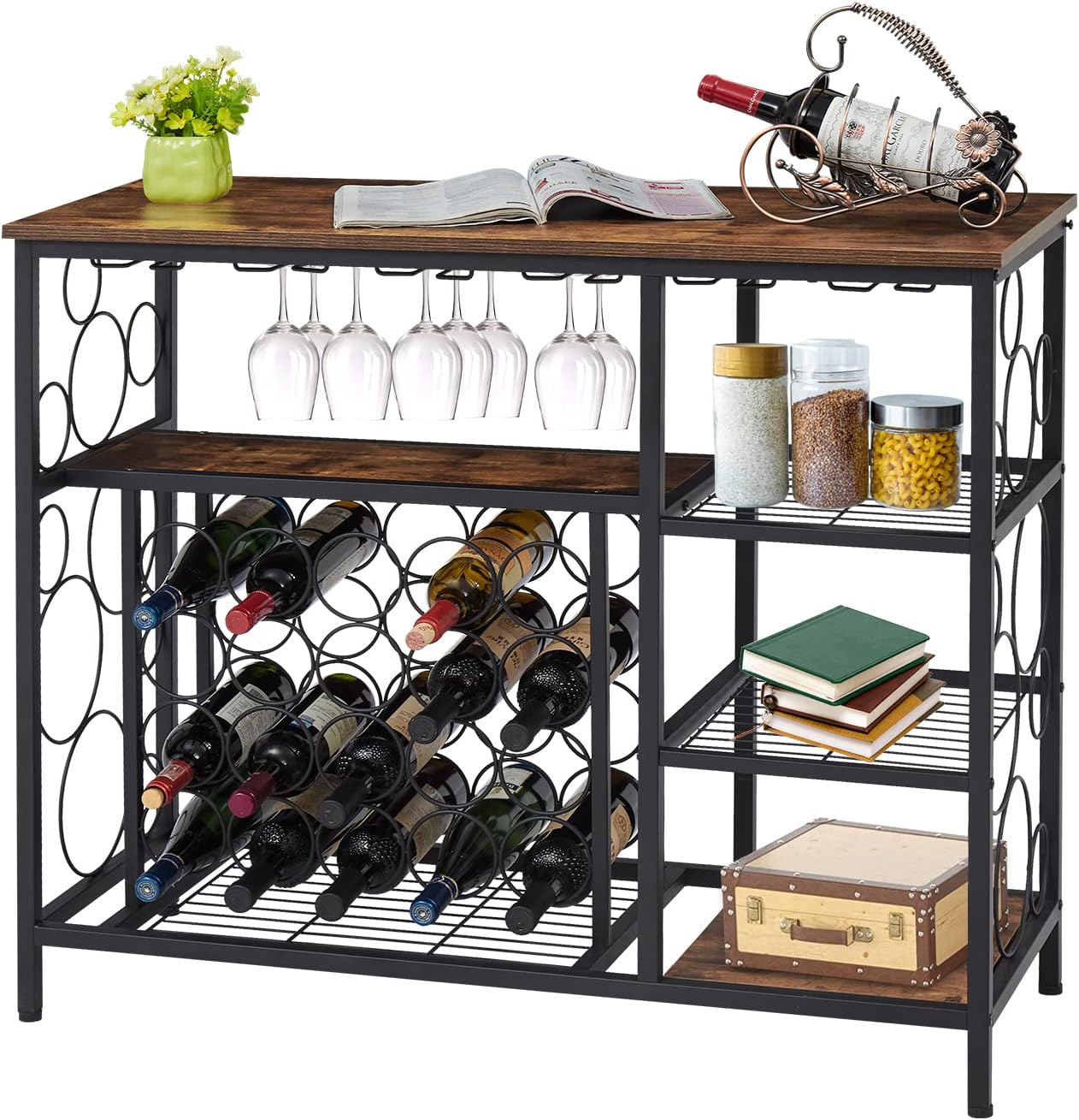 Amazon.com: Industrial Wine Rack Table - with Glass Holder Wine Bar ...