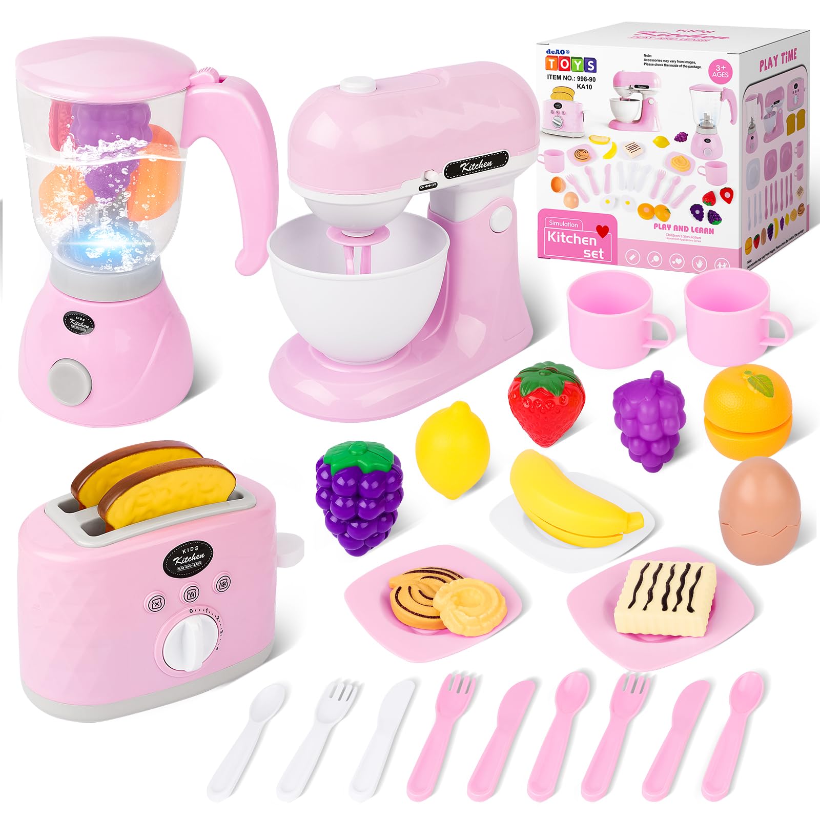 Amazon.com: deAO Kids Kitchen Playset,28 PCS Kitchen Appliances Toys ...