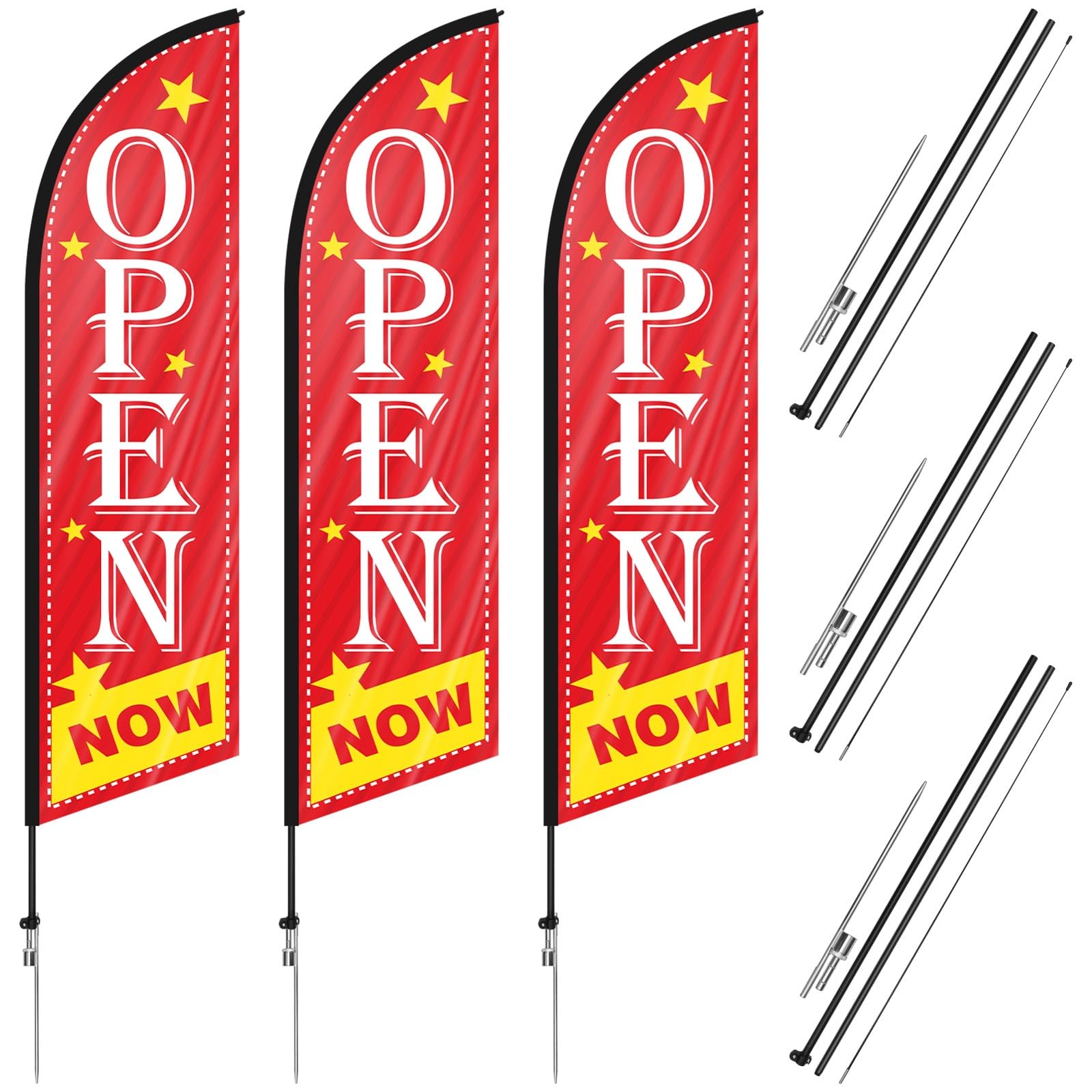 Amazon.com : Preboun 3 Sets Open Feather Flag Pole Kit Now Open Flag for Business Swooper ...