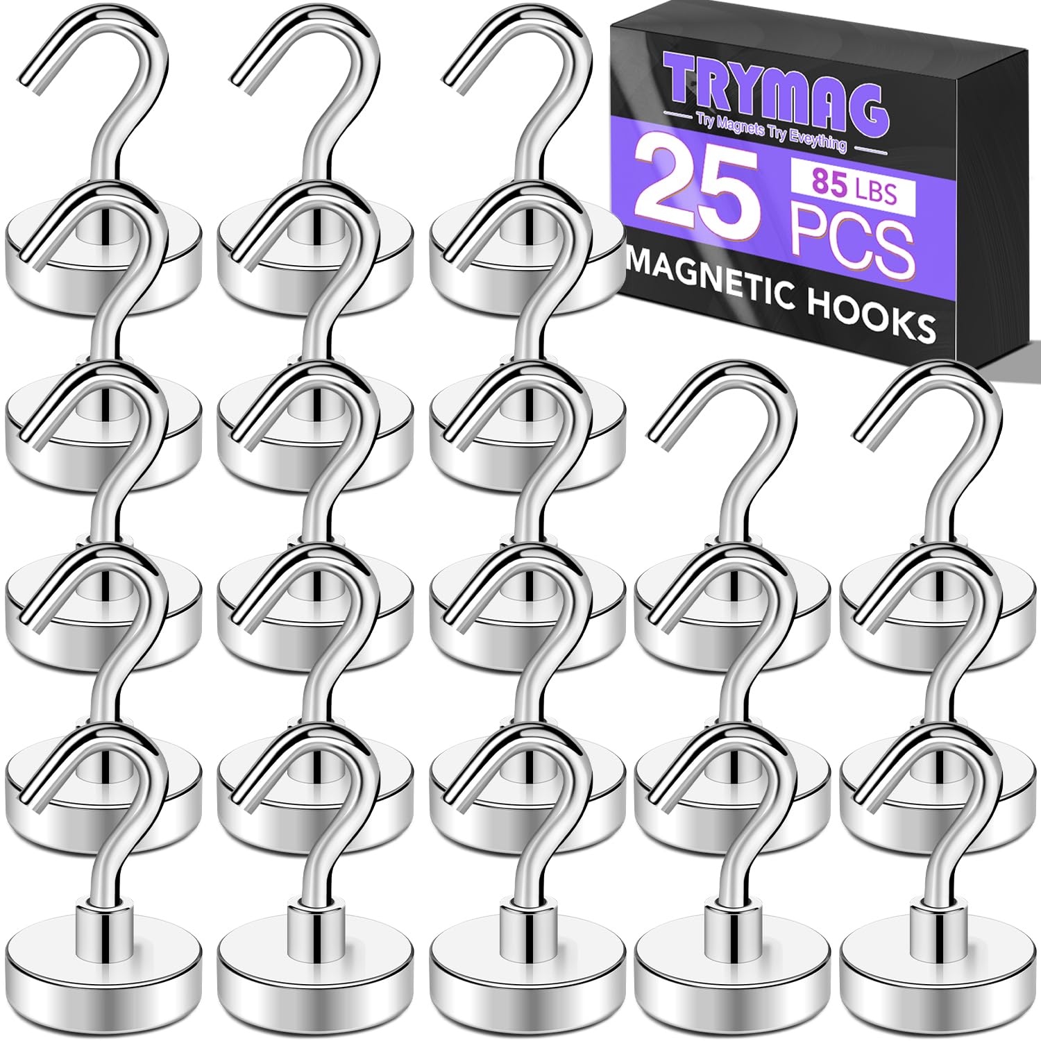 Snapklik.com : TRYMAG 25Pack Heavy Duty Magnetic Hooks, 80Lbs ...