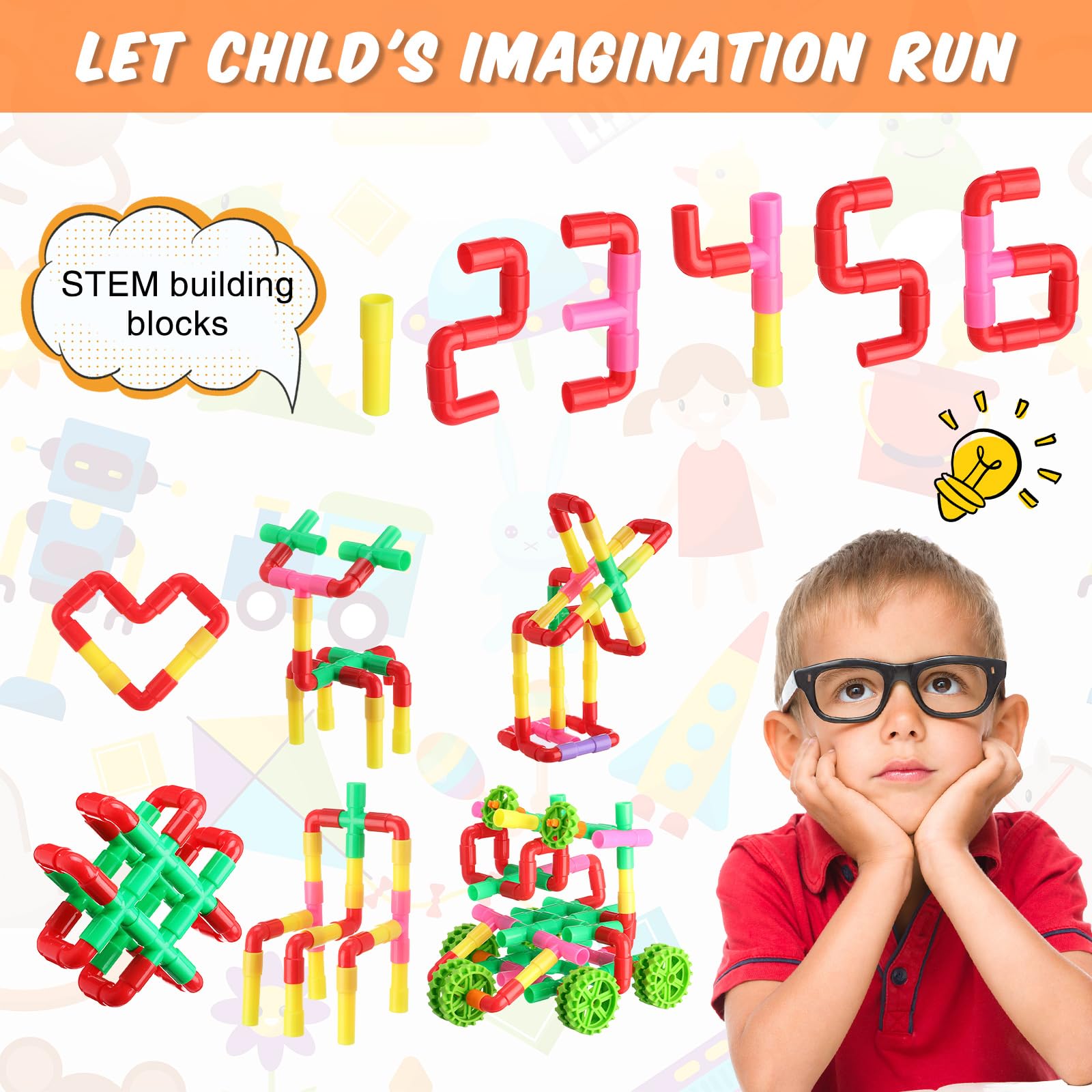 Snapklik.com : 300 Pcs Tubular Pipes Building Blocks For Kids Over 6 ...