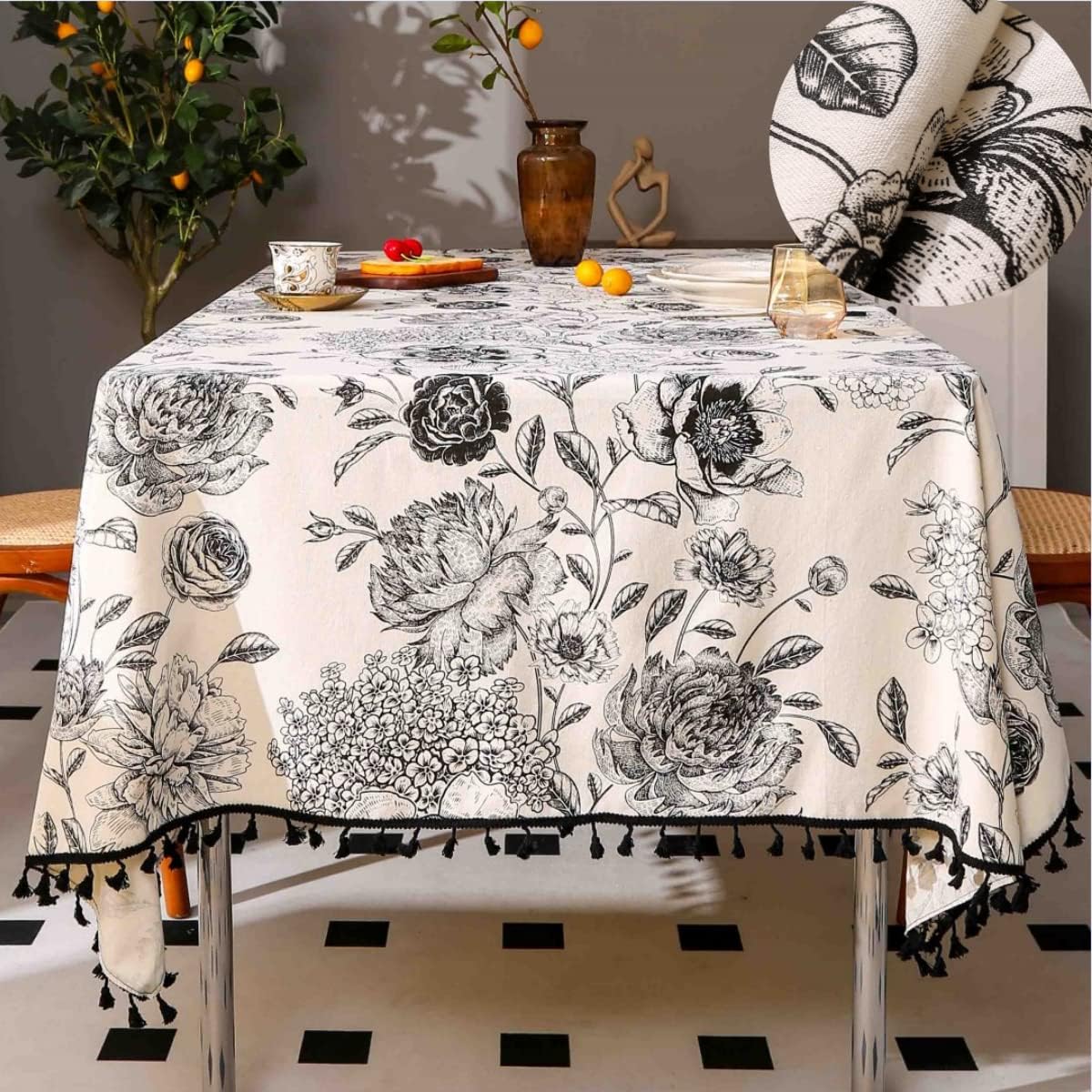 Amazon.com: LOONELO Peony Floral Print Tablecloth with 55.1x86.6 inch ...